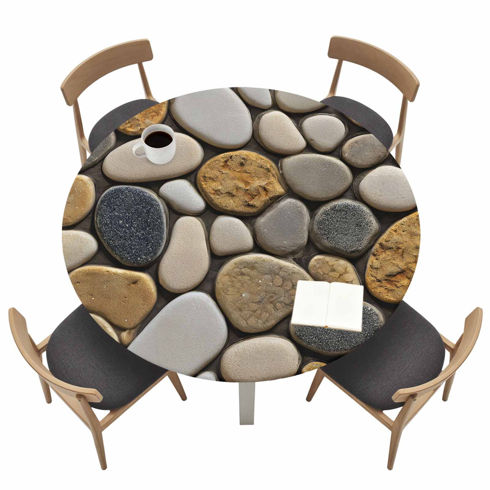Brown Cobblestone Style Round Fitted Tablecloth with Elastic Edge ...