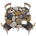 Brown Cobblestone Style Round Fitted Tablecloth with Elastic Edge ...
