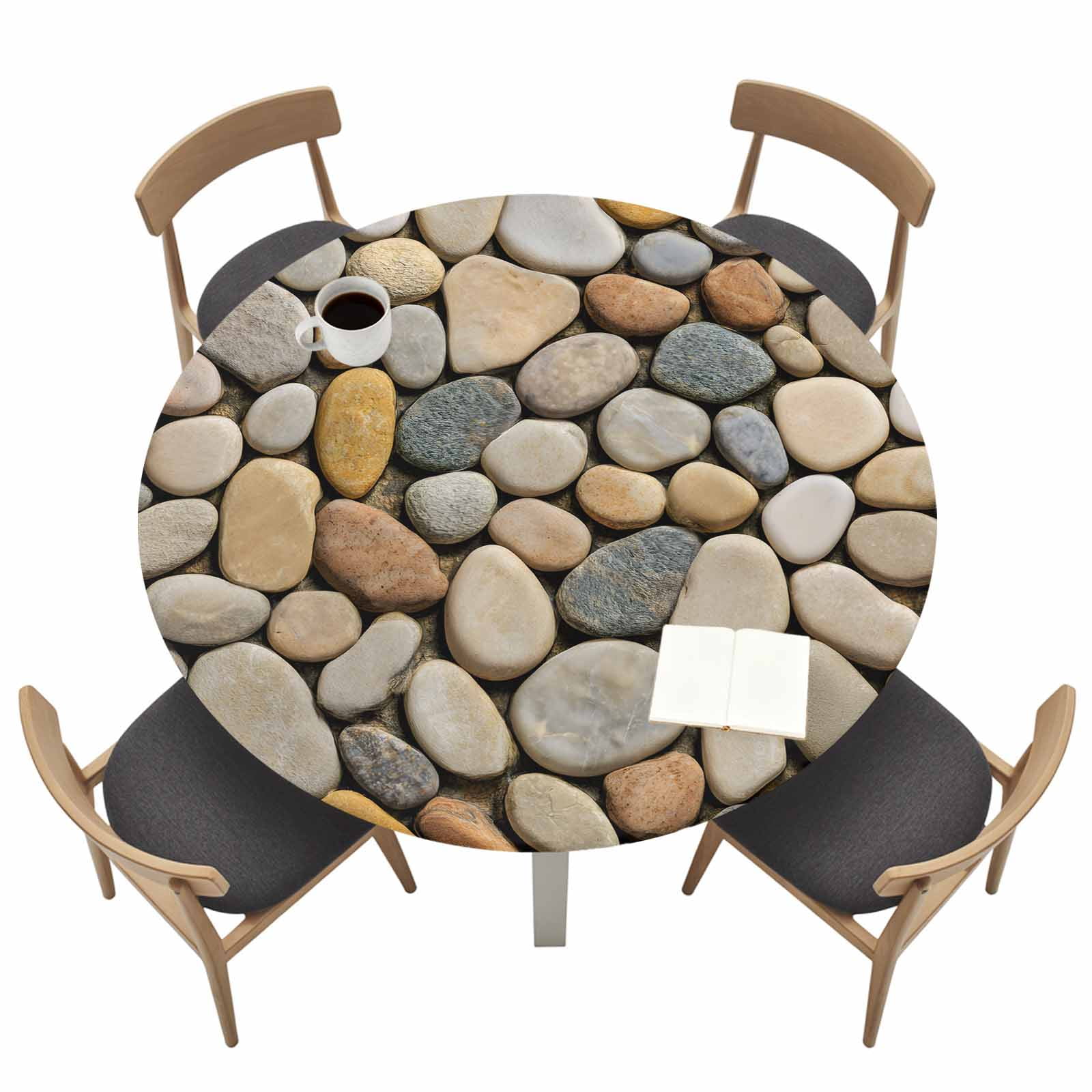 Brown Cobblestone Style Round Fitted Tablecloth with Elastic Edge ...