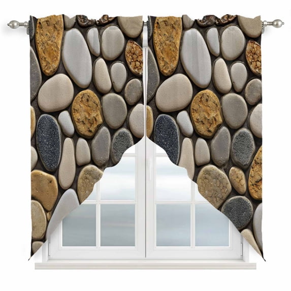 Brown Cobblestone Style Swag Curtain Valance for Window 2 Panels Modern ...