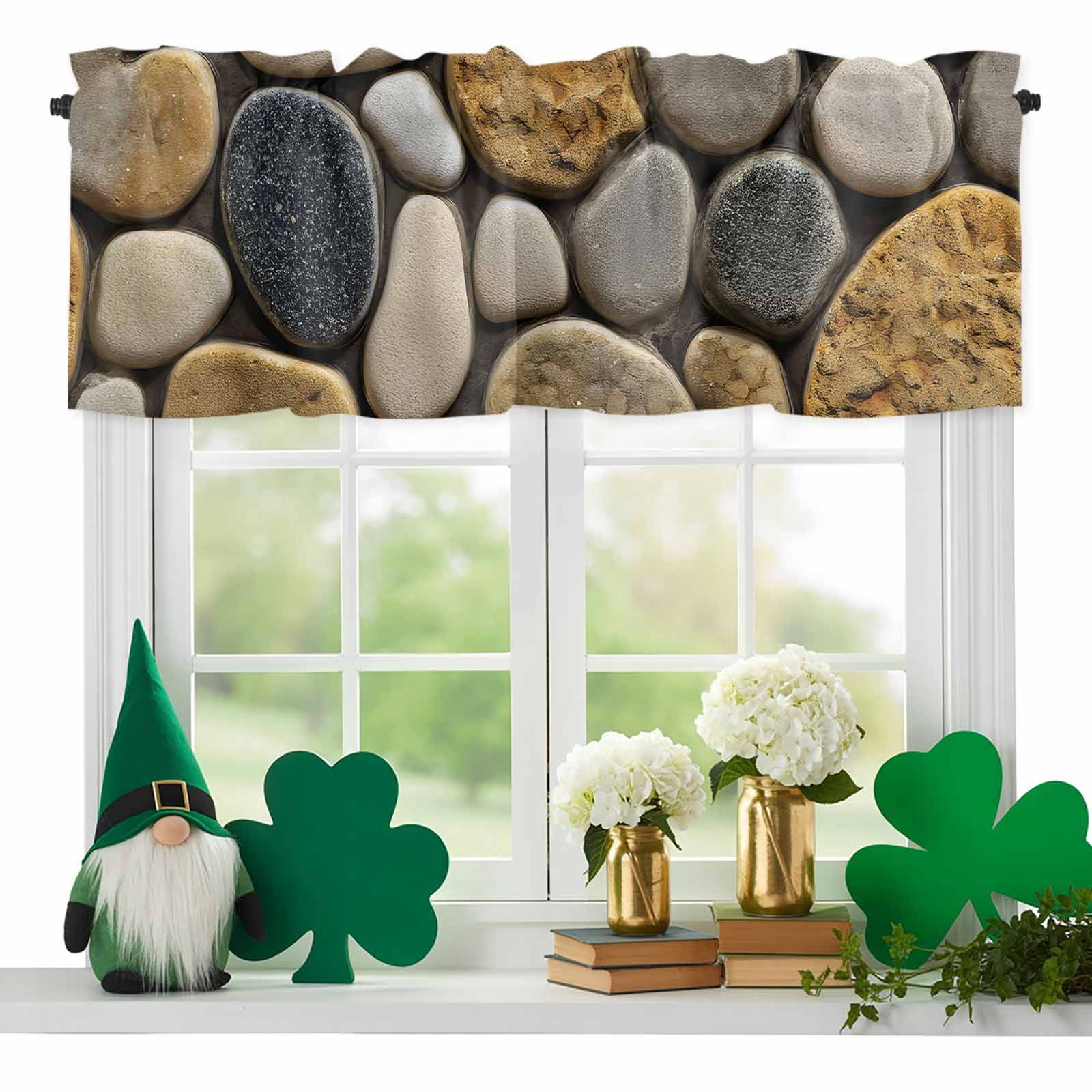 Brown Cobblestone Style Valances for Windows, Modern Abstract Art Beach ...