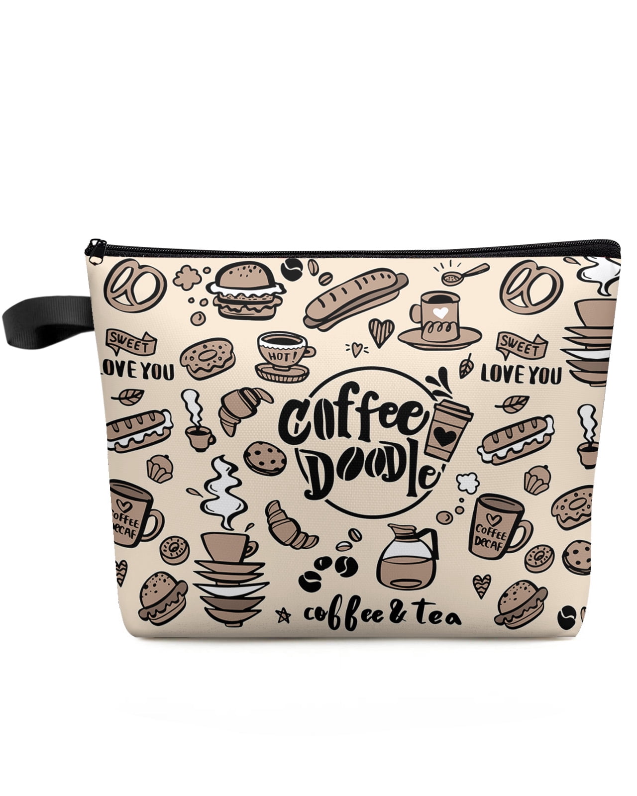 Brown Coffee Beans Bread Burgers Hearts Outdoor Travel Cosmetic Bag ...