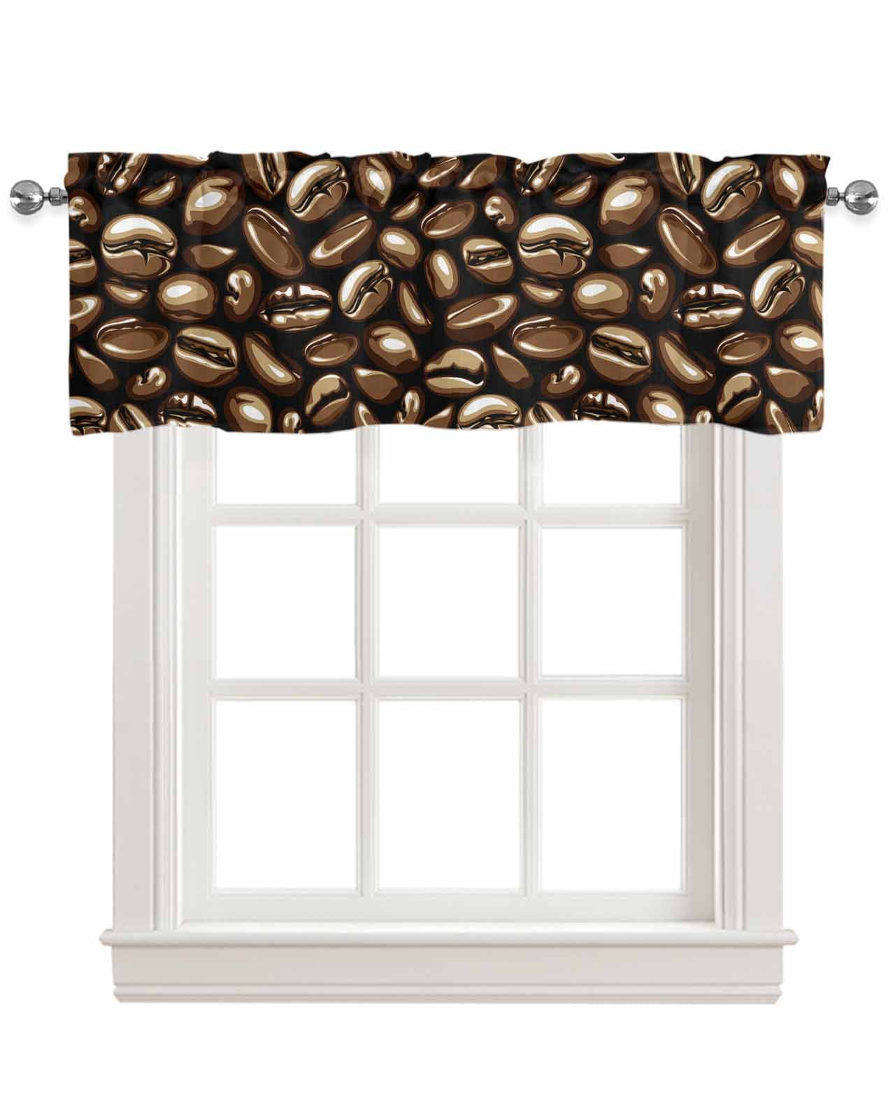 Brown Coffee Beans Linen Curtain Valance for Bedroom/Bathroom/Kitchen ...
