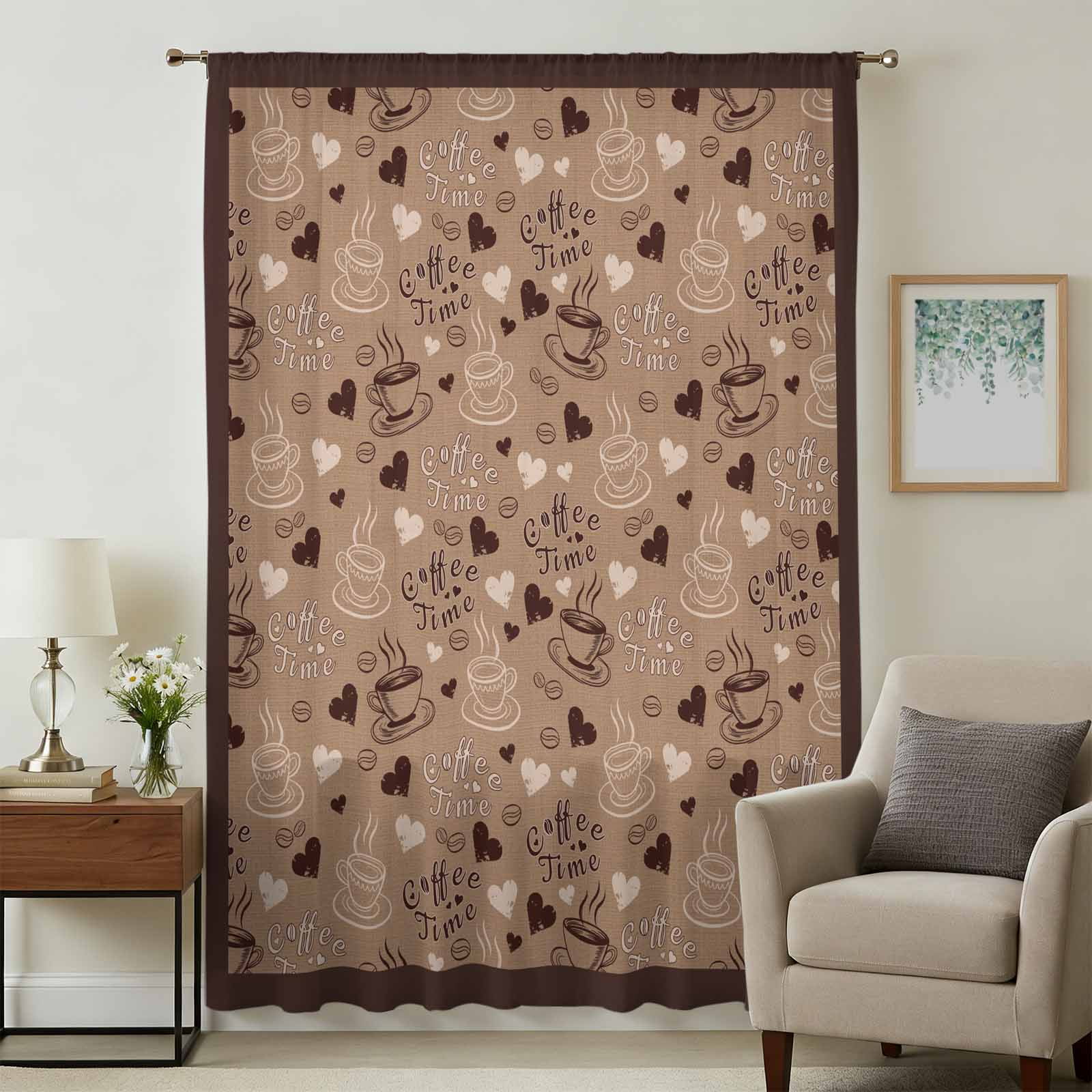 Brown Coffee Cup Sheer Curtains 72 Inches Long, Vintage Coffee Beans ...