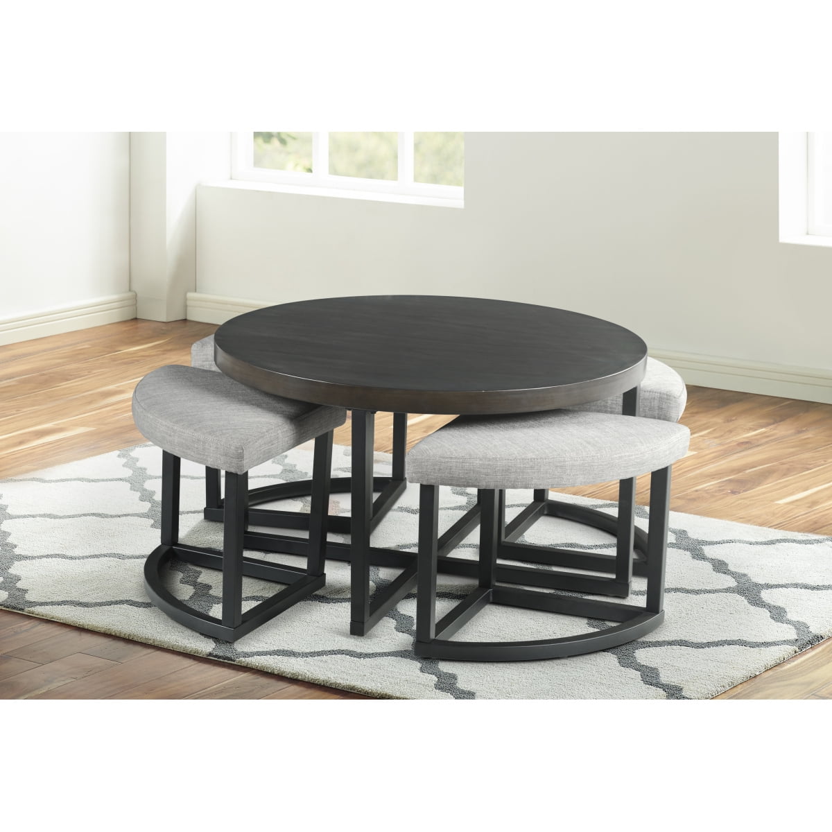 Brown Coffee Table Set with 4 Stools - Sturdy Iron Frame & Upholstered ...