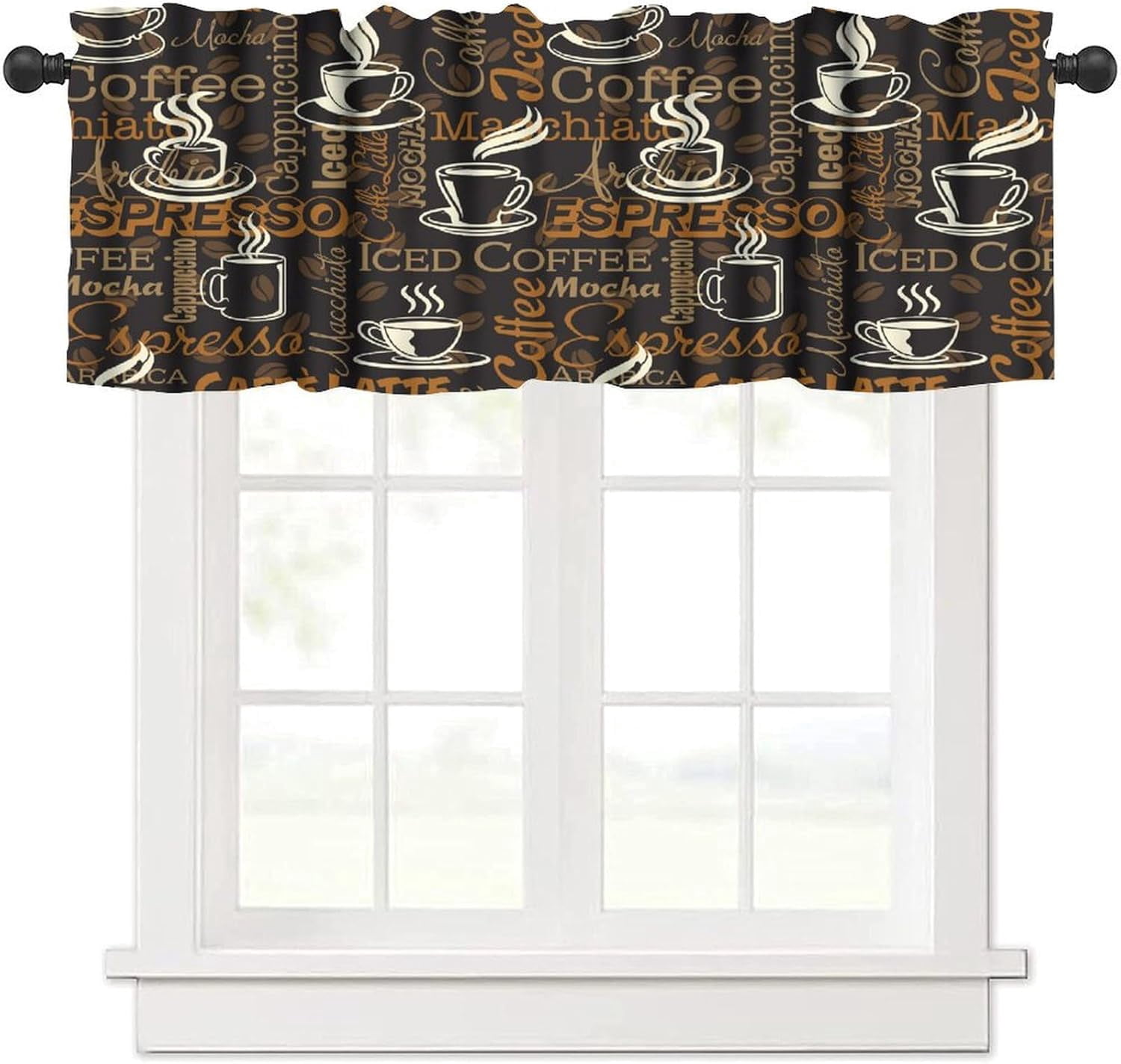 Brown Coffee Valance Curtains Rustic Farmhouse Vintage Drink Coffee ...