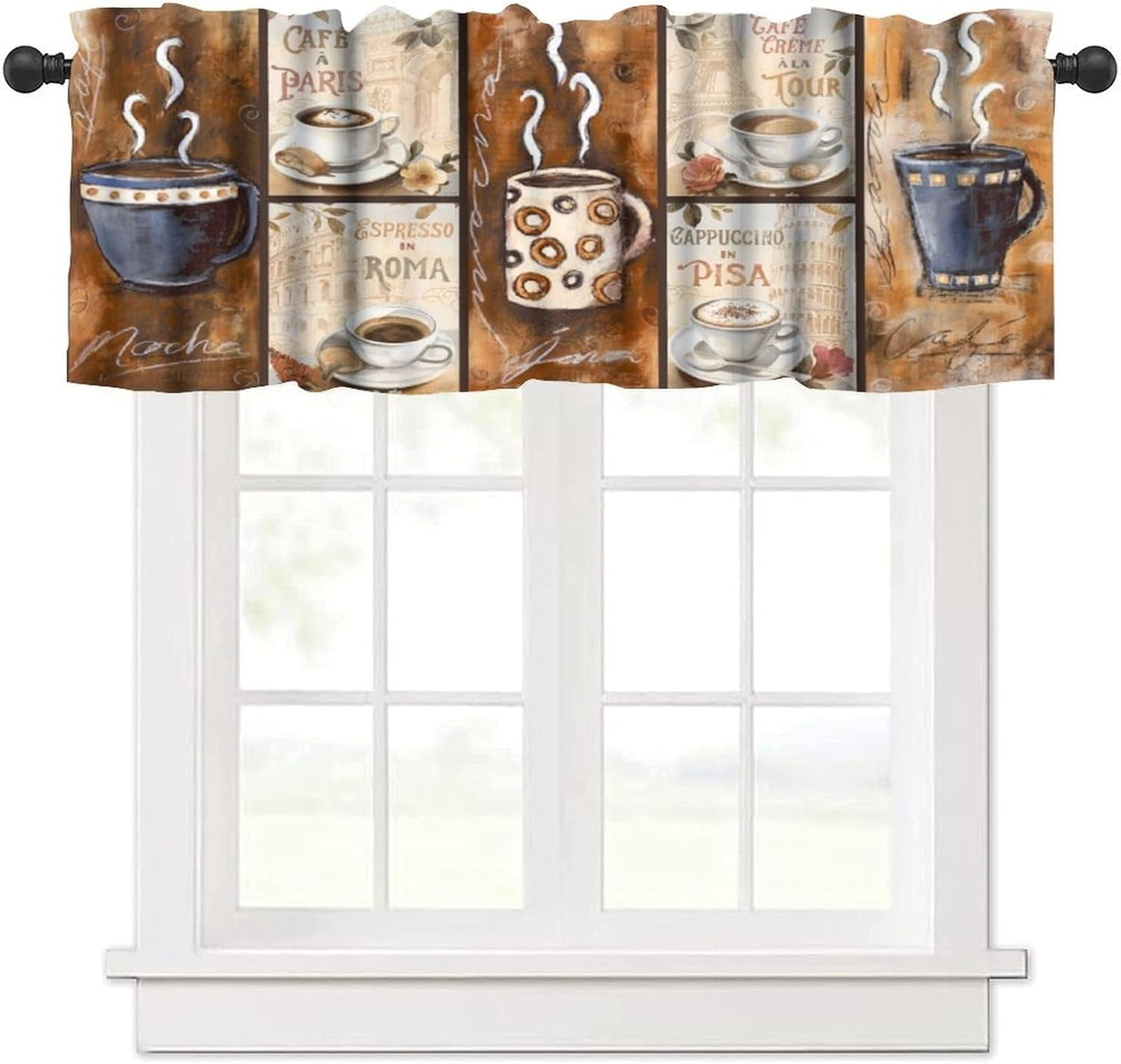 Brown Coffee Valances Curtain,Vintage Wooden Brown Coffee Themed Drinks ...