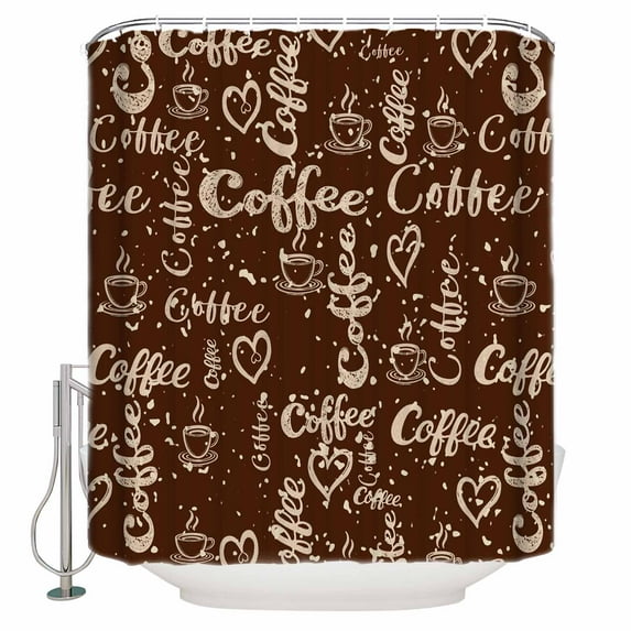 Brown Coffee Vintage Bathroom Shower Curtains with 12 Hooks Polyester ...