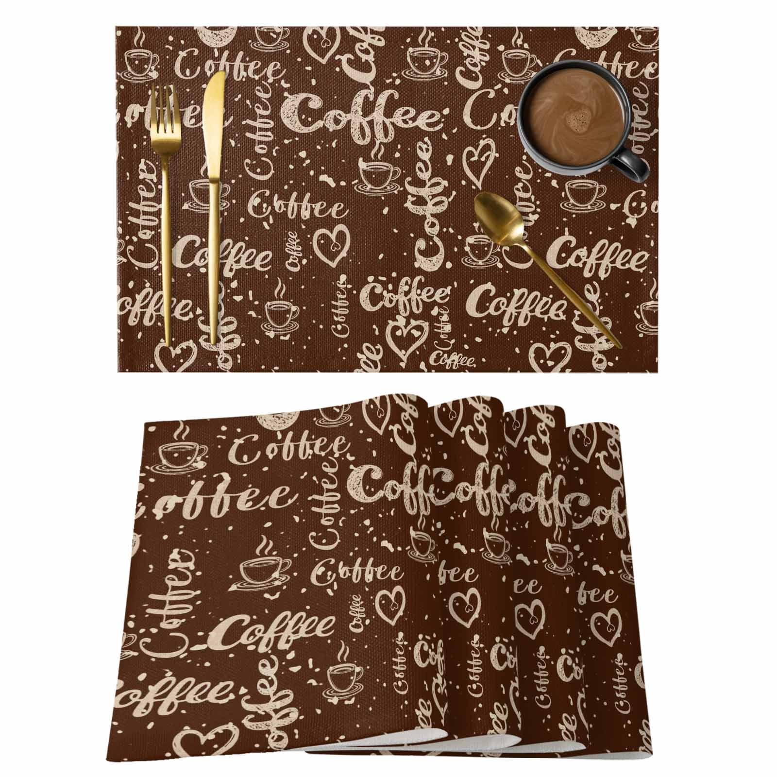 Brown Coffee Vintage Placemats Set of 6, Coffee Cup Love Hearts ...