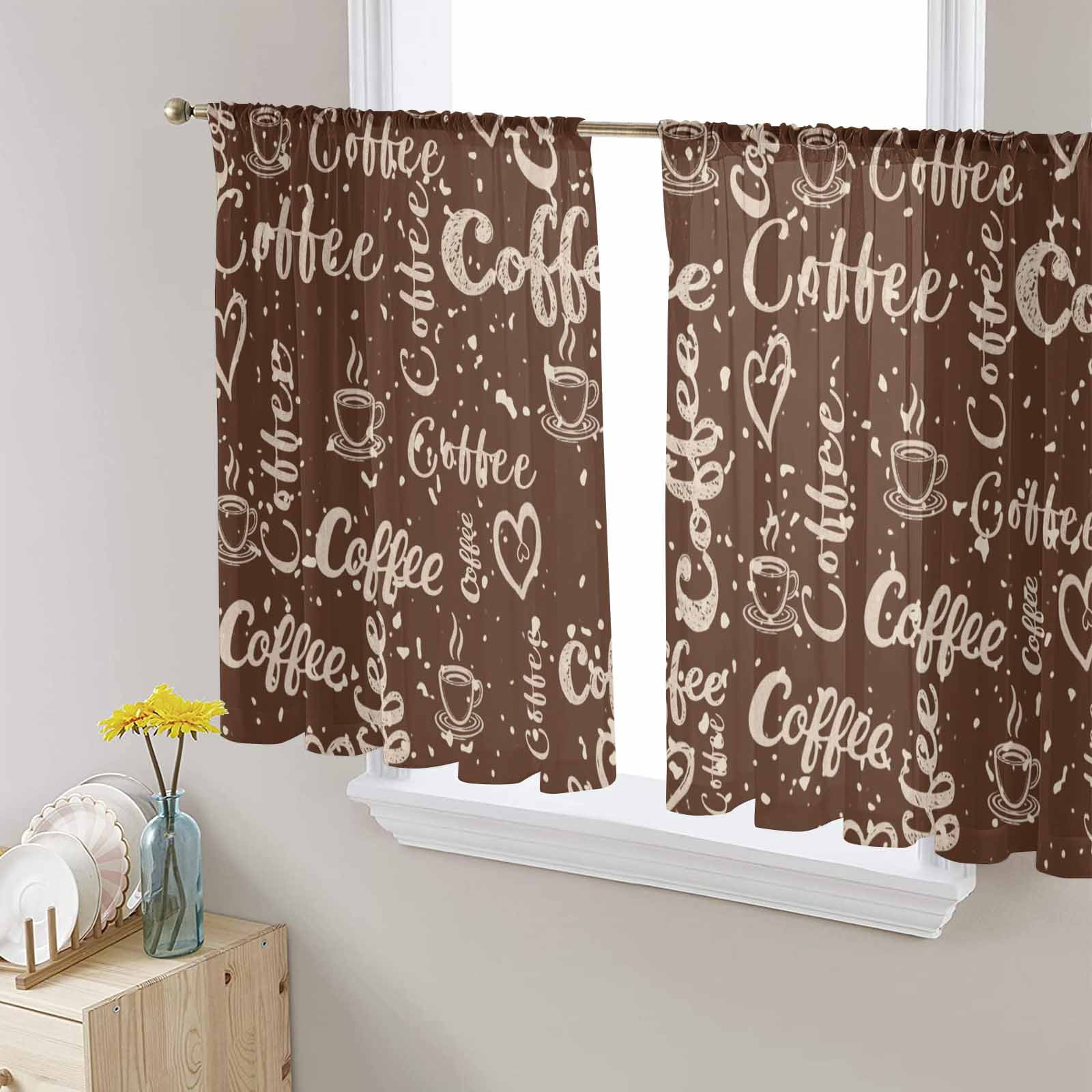 Brown Coffee Vintage Sheer Curtains 54 Inches Length 2 Panels Set ...