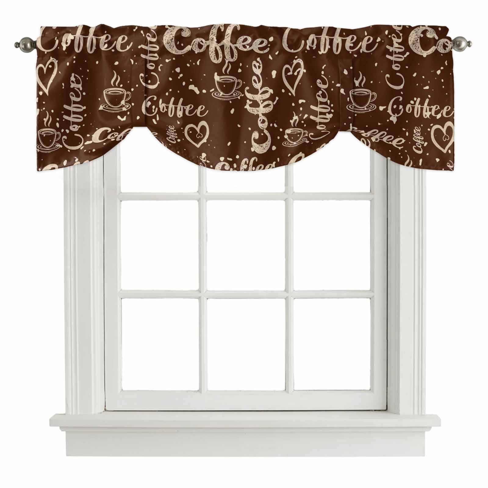 Brown Coffee Vintage Tie Up Valance Curtains for Windows, Kitchen ...