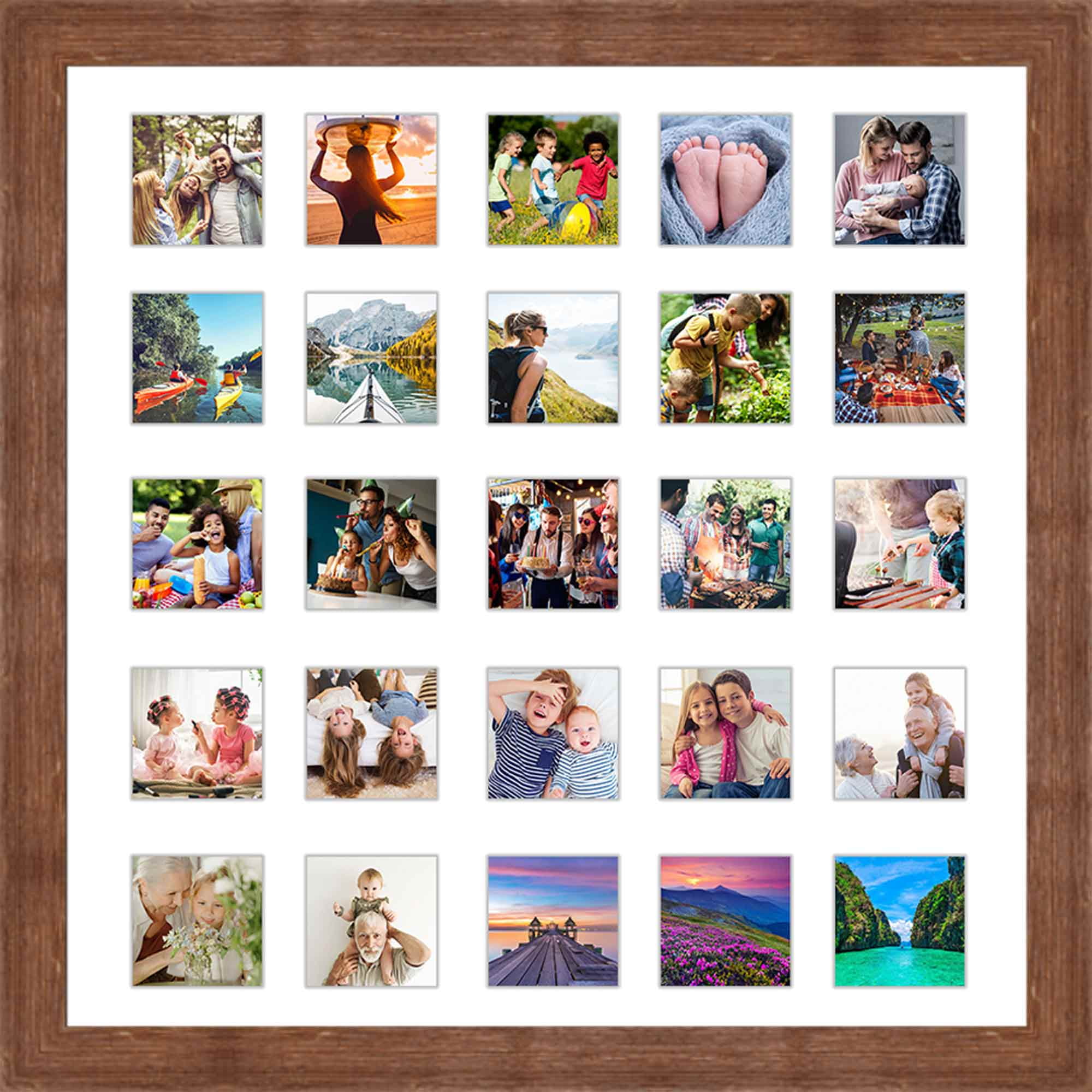 Brown Collage Frame With Mat - 22x22 Frame For (25) 4" x 4" Photos ...