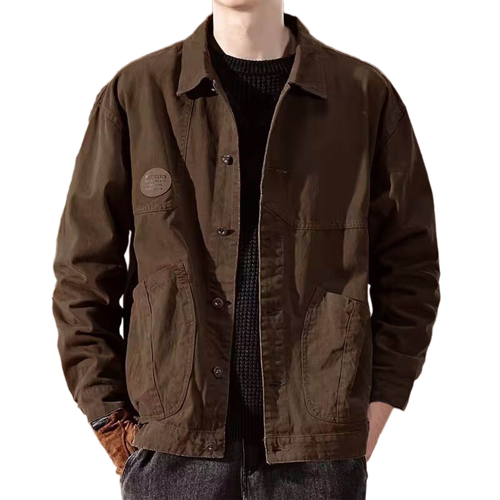 Brown Collared High Neck Denim Jackets for Man Fall Winter Long Short ...