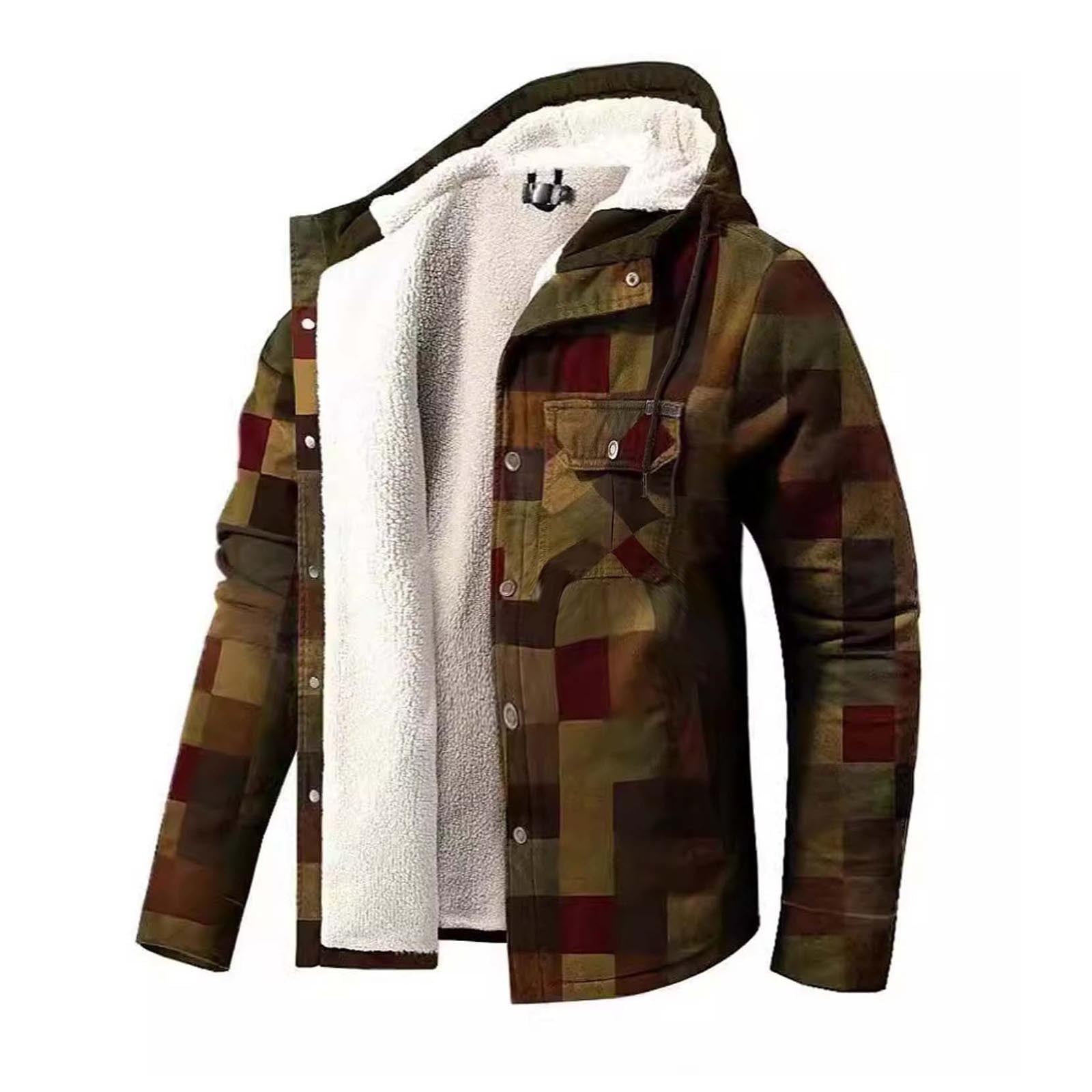 Brown Collared Neck Shacket for Man Fall Winter Long Sleeve Graphic ...