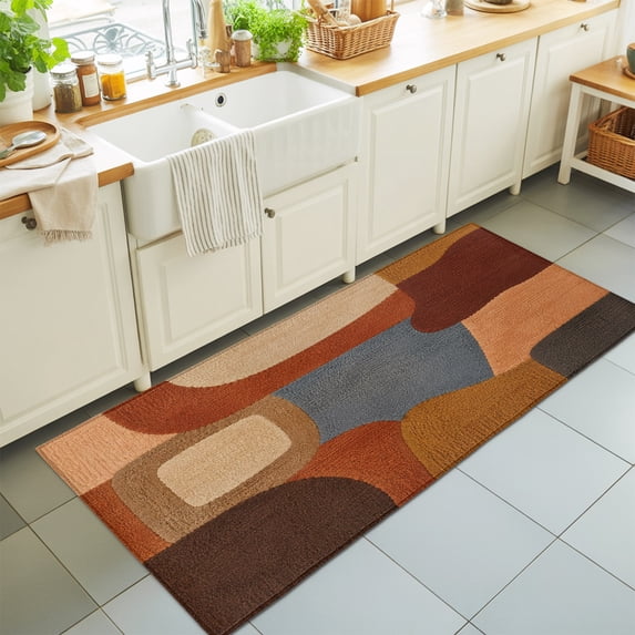 Brown Color Block Vintage Rectangle Rug 2'x6' Terracotta Aesthetic Boho ...