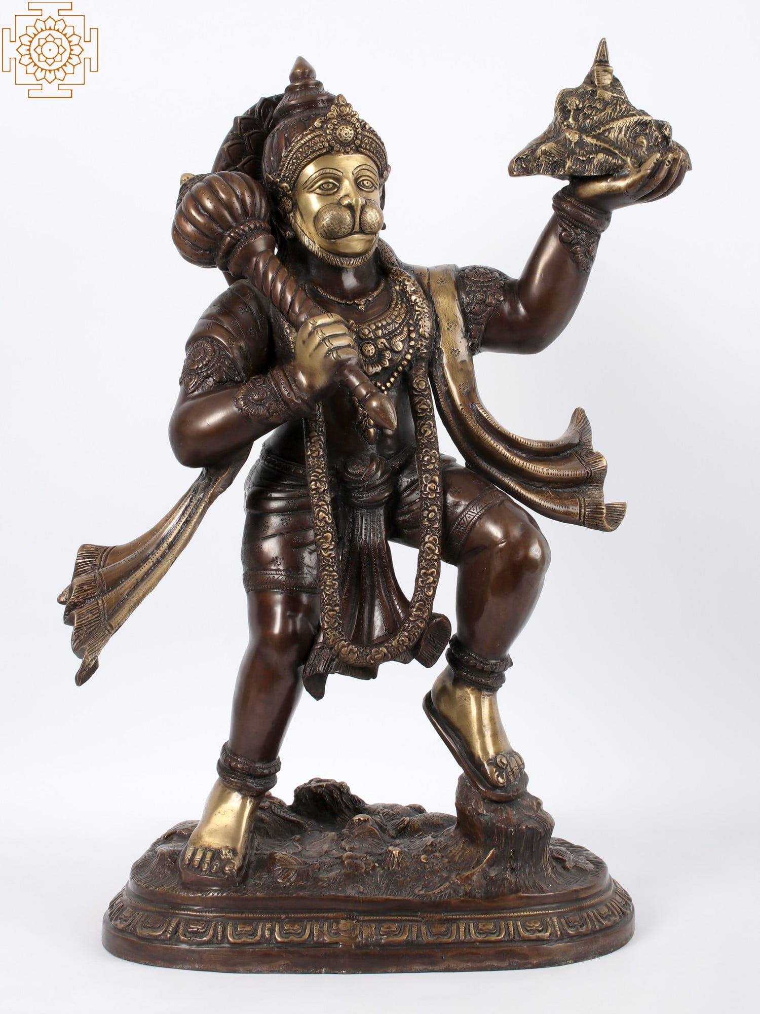 Brown Colour Lord Hanuman Idol Carrying Mountain of Sanjeevani Herbs ...