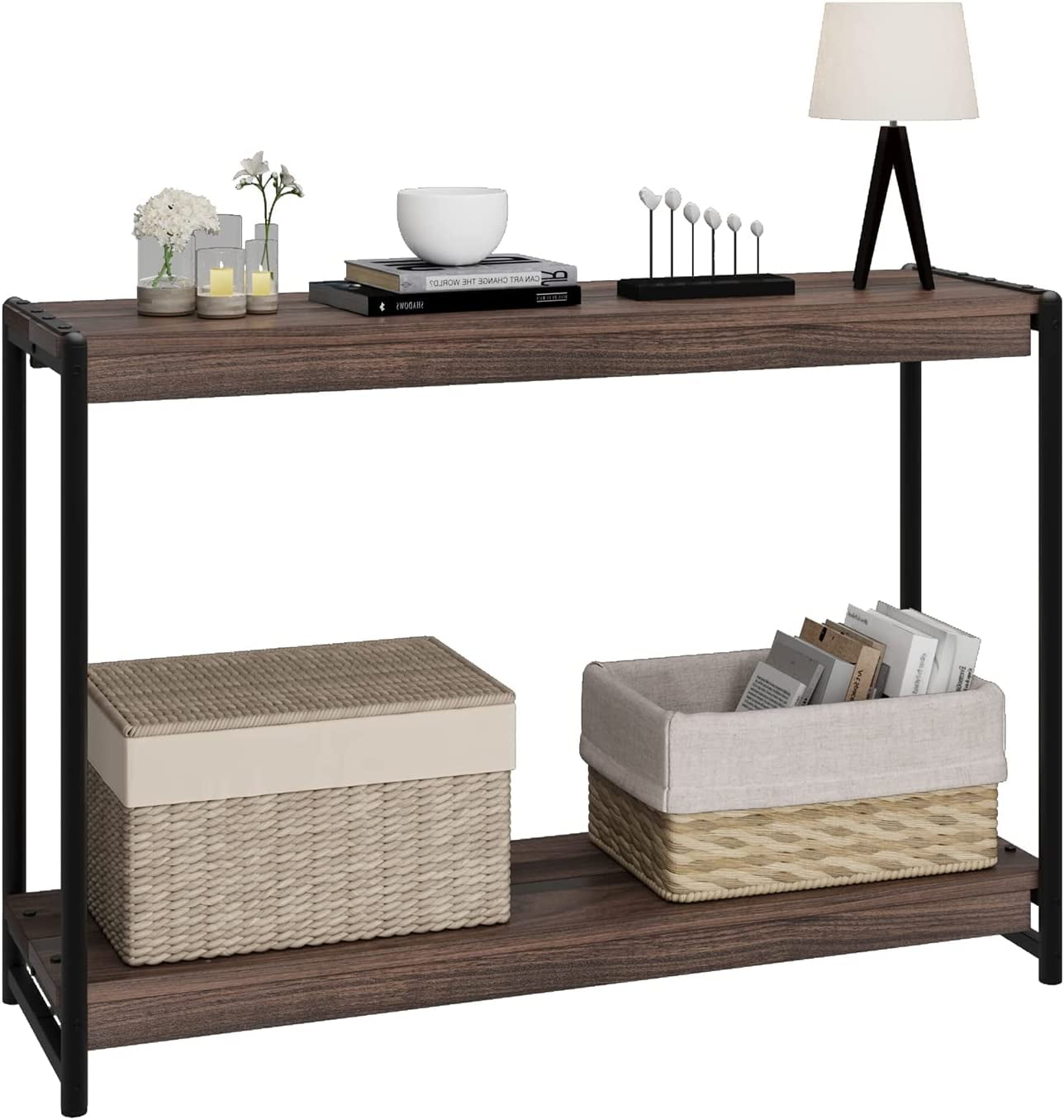 Brown Console Table, 40" Entryway Table with Storage, Slatted Style 2 ...