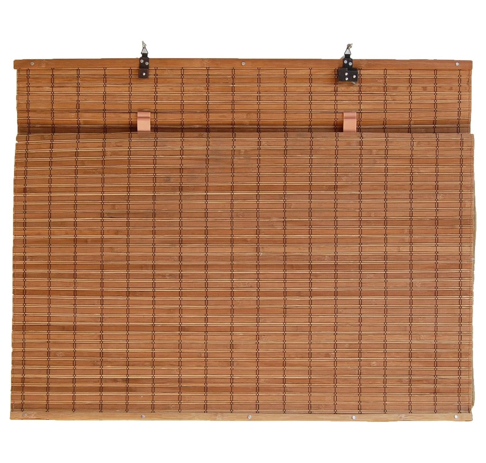 Brown Cordless Bamboo Slat Roll Up Blind with Privacy Backer Liner - 30 ...