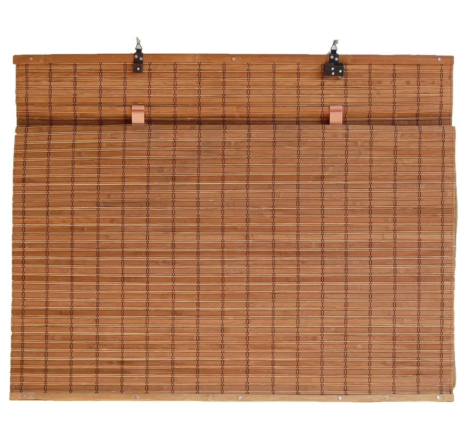 , Brown Cordless Bamboo Slat Roll Up Blind with Privacy Backer Liner ...