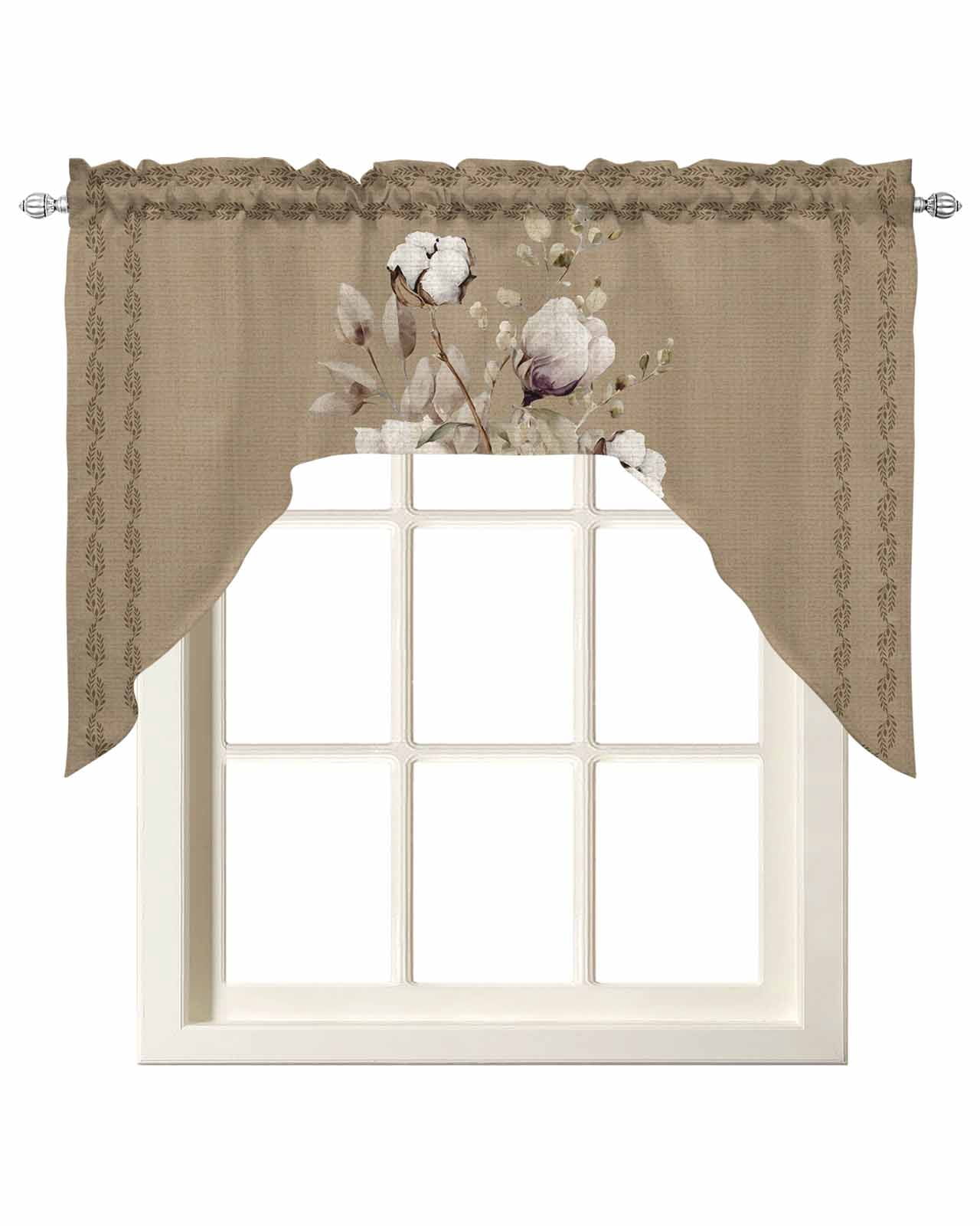 Brown Cotton Flowers Swag Curtains for Kitchen Farmhouse Botanical ...