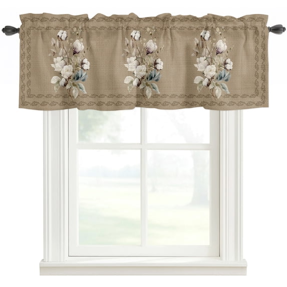 Brown Cotton Flowers Valances for Windows Farmhouse Kitchen Curtains ...
