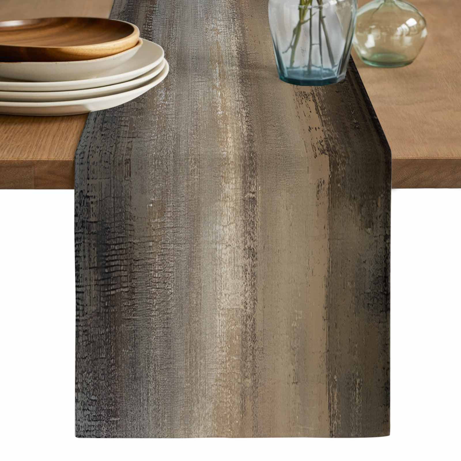 Brown Cotton Linen Table Runner for Dining Kitchen, Abstract Art Modern ...
