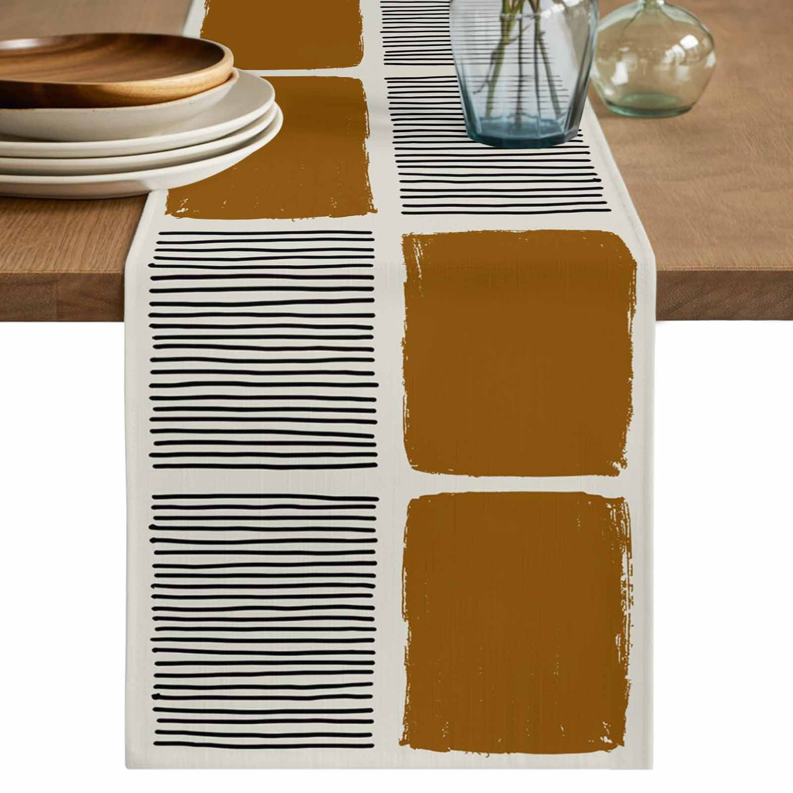 Brown Cotton Linen Table Runner for Dining Kitchen, Modern Painting ...