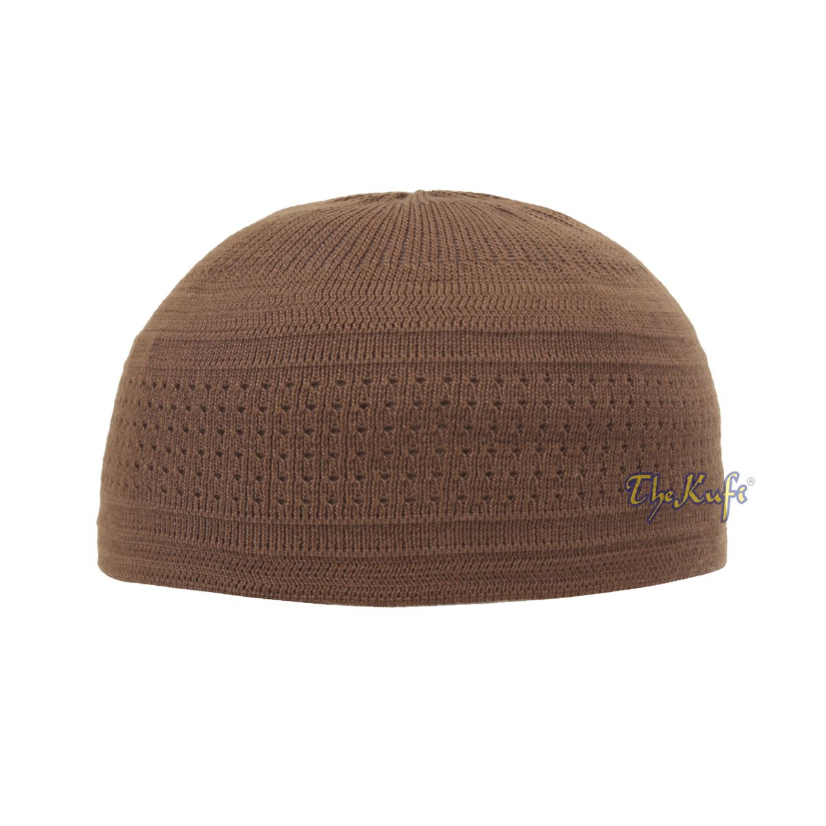 Brown Cotton Stretch-Knit Kufi Prayer Cap Double Layer Woven Design Hat ...