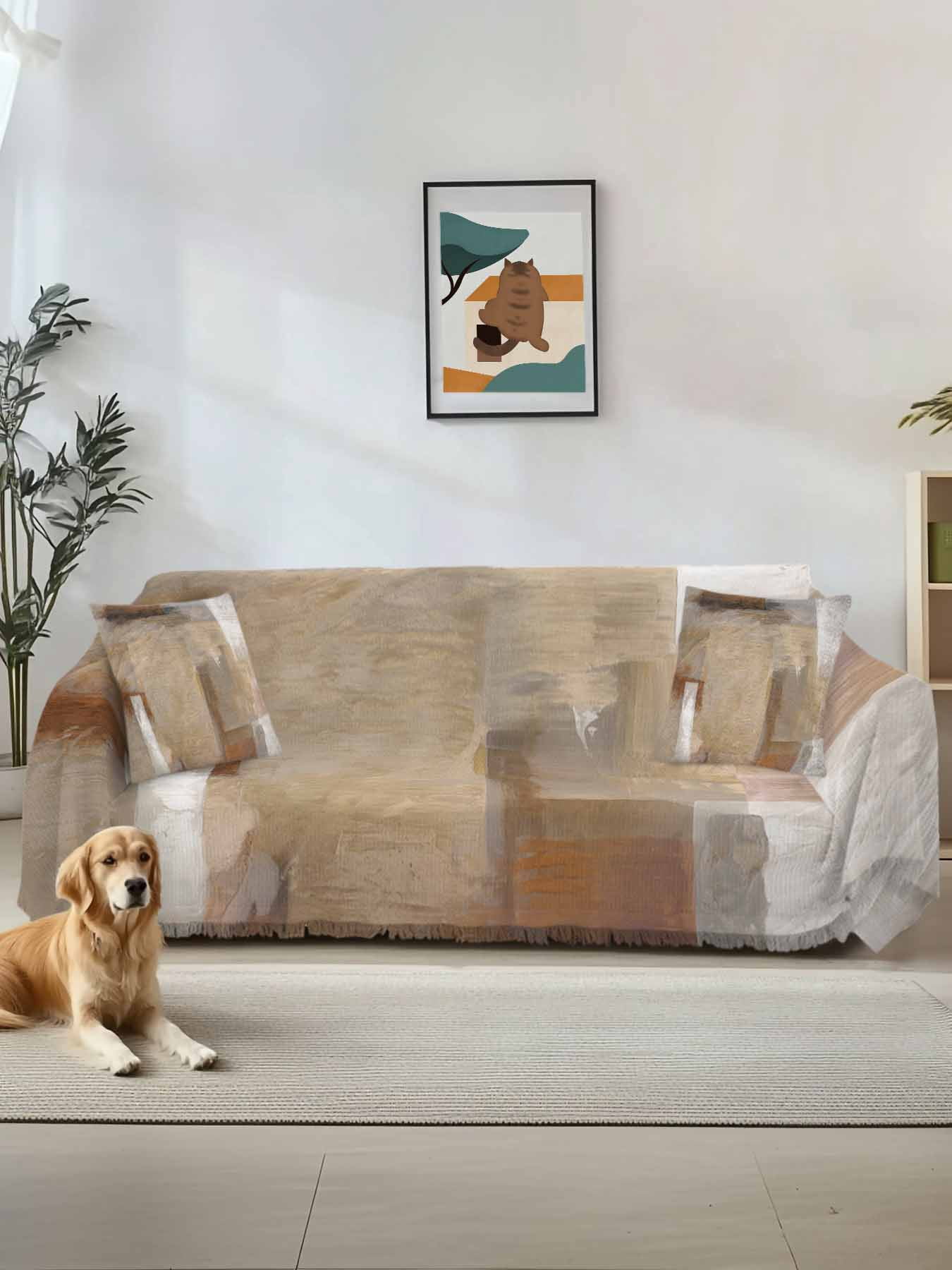 Brown Couch Cover for 2 Cushion Sofa, Abstract Paint Texture Retro ...