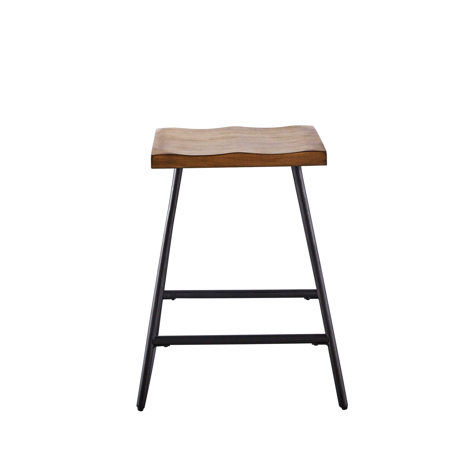 Brown Counter Stool Pair - Iron Base And Birch Veneer Seat Sled With ...