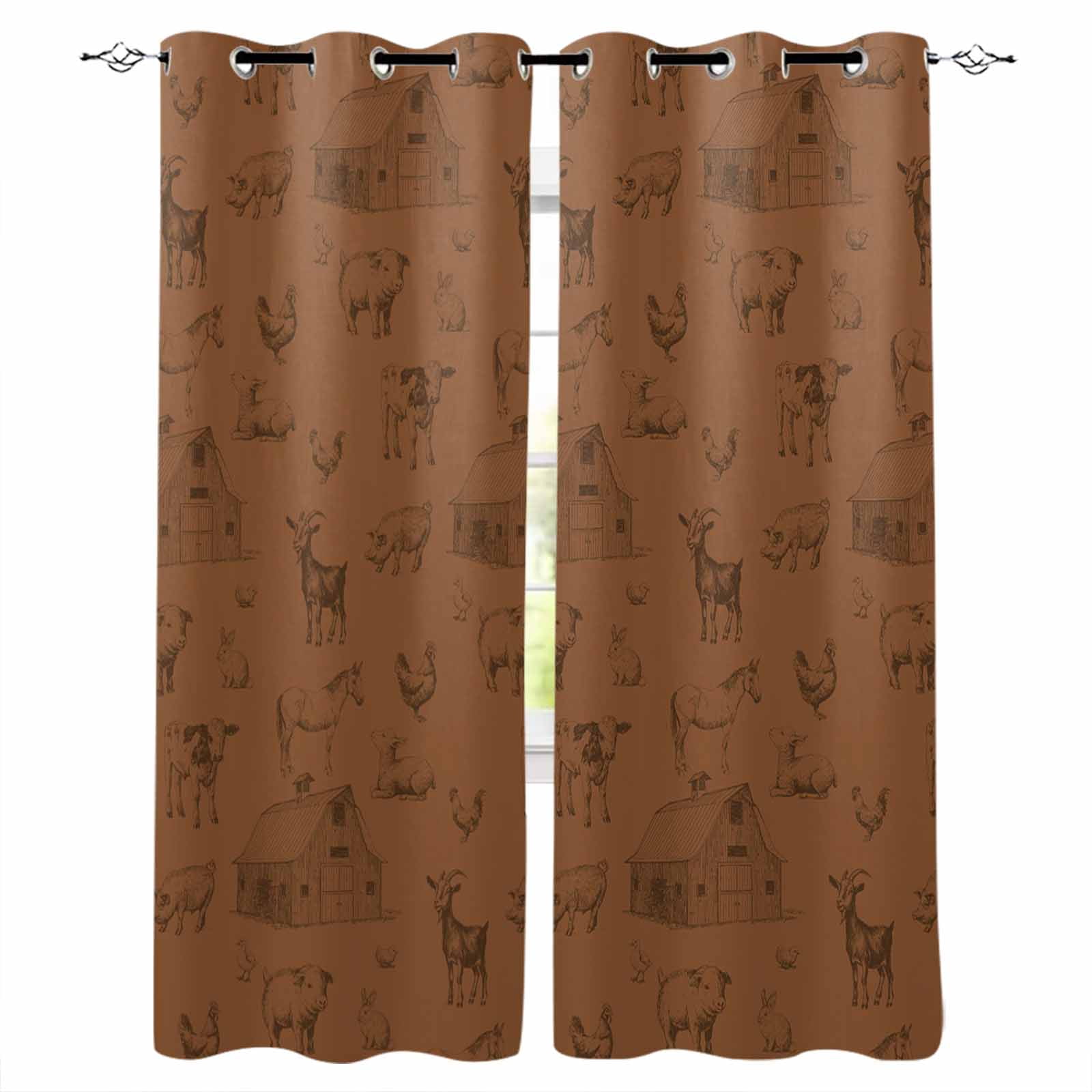 Brown Country Blackout Curtains for Bedroom/Living Room, Thermal ...