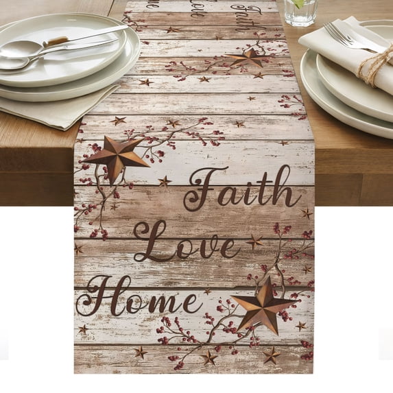 Brown Country Stars Cotton Linen Table Runner Retro Faith Love Home ...