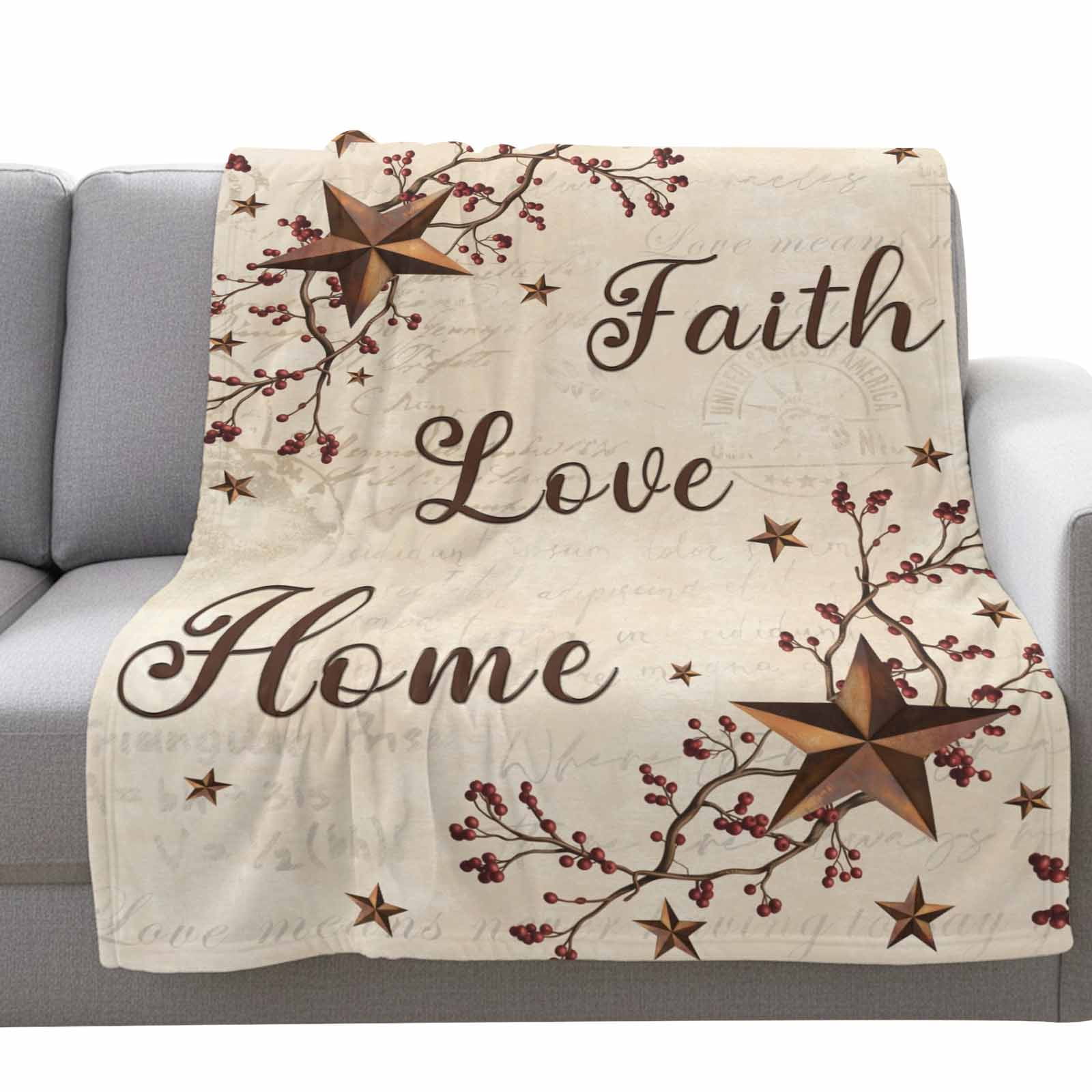Brown Country Stars Fleece Throw Blanket Lightweight Retro Faith Love ...