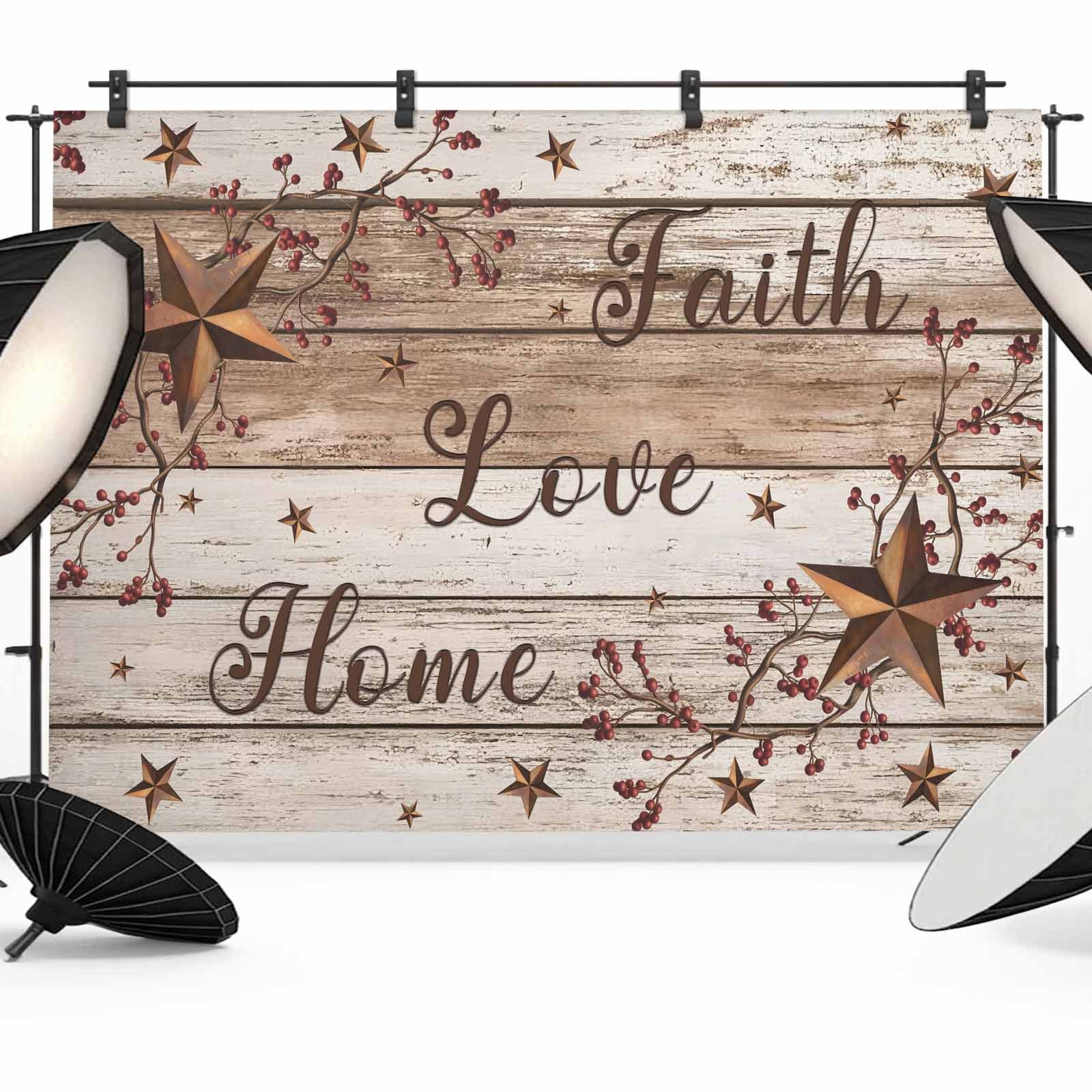 Brown Country Stars Photography Backdrop 12x8FT, Retro Faith Love Home ...