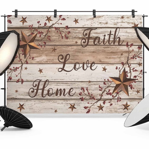 Brown Country Stars Photography Backdrop 12x8FT, Retro Faith Love Home ...