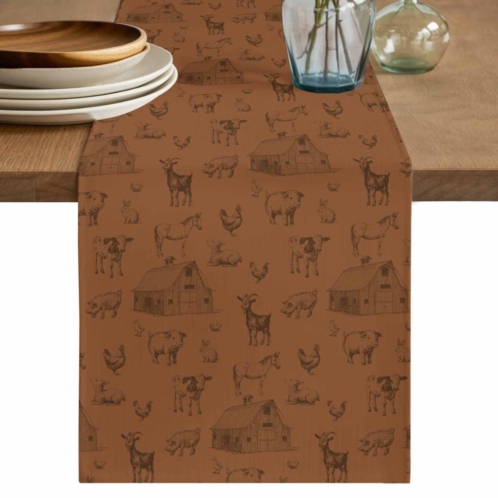 Brown Country Table Runner 60 Inches, Farmhouse American Rustic Cabins ...
