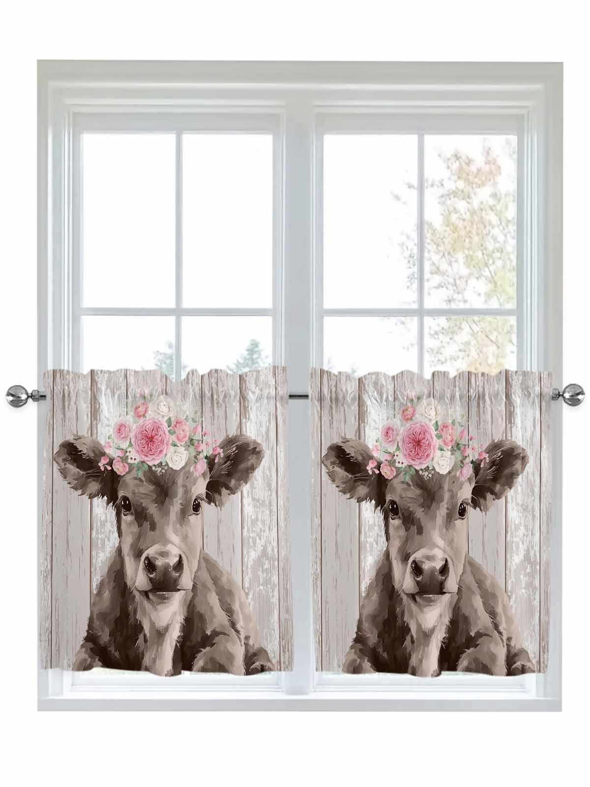 Brown Cow 2 Panel Kitchen Curtains for Small Windows, Vintage Animals ...