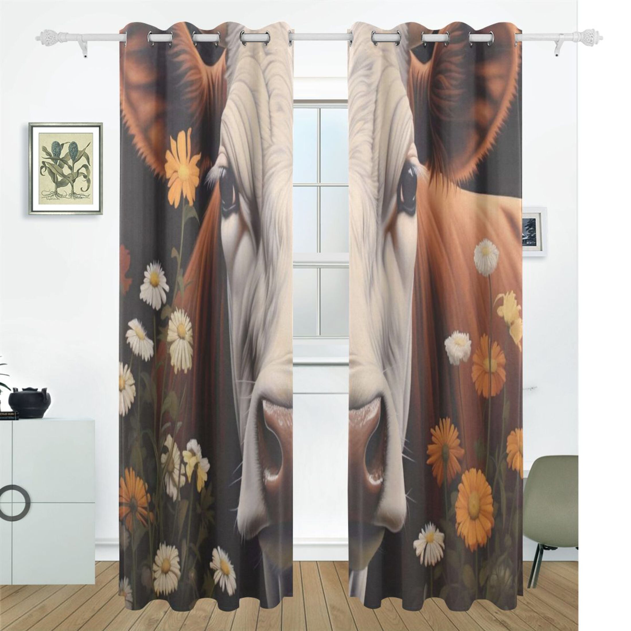 Brown Cow Blackout Curtains, 55W x 72/84L Living Room Bedroom Curtains ...