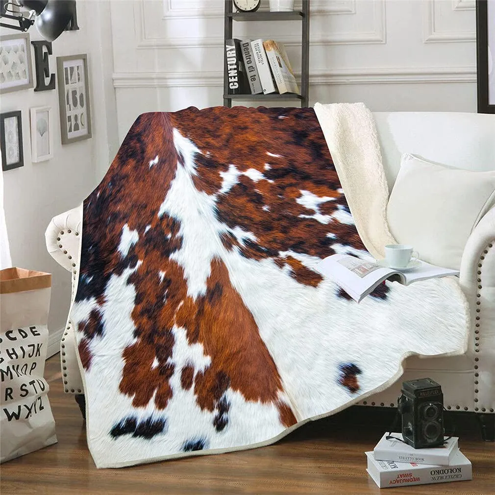 Brown Cow Fur Print Blanket Soft Cow Skin Print Throw Blankets Fleece ...
