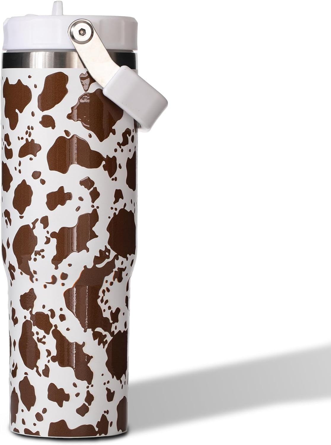 Brown Cow Print 30 oz Tumbler with Flip Straw - Insulated Water Bottle ...