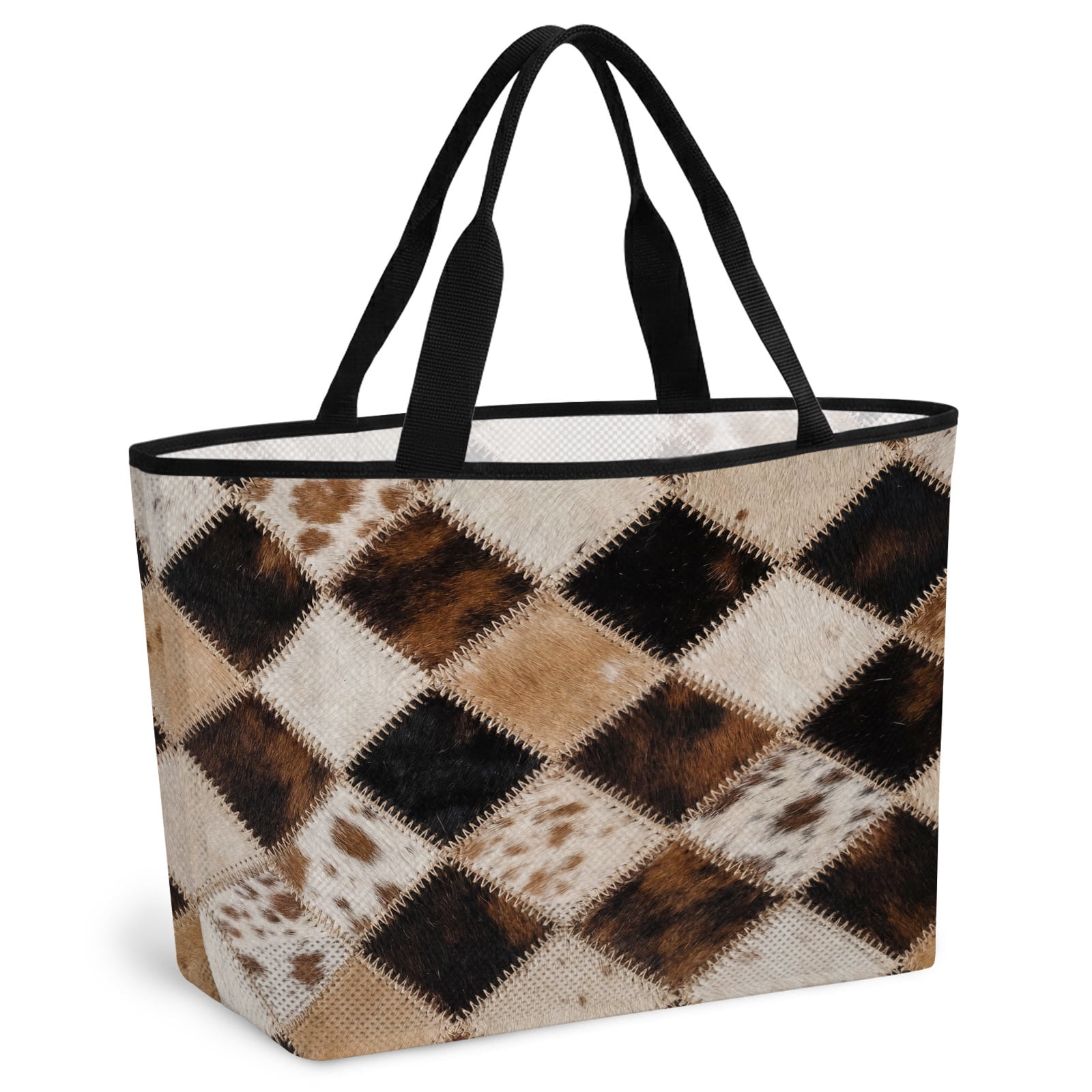 Brown Cow Print Beach Bag for Women, Large Breathable Mesh Beach Tote ...