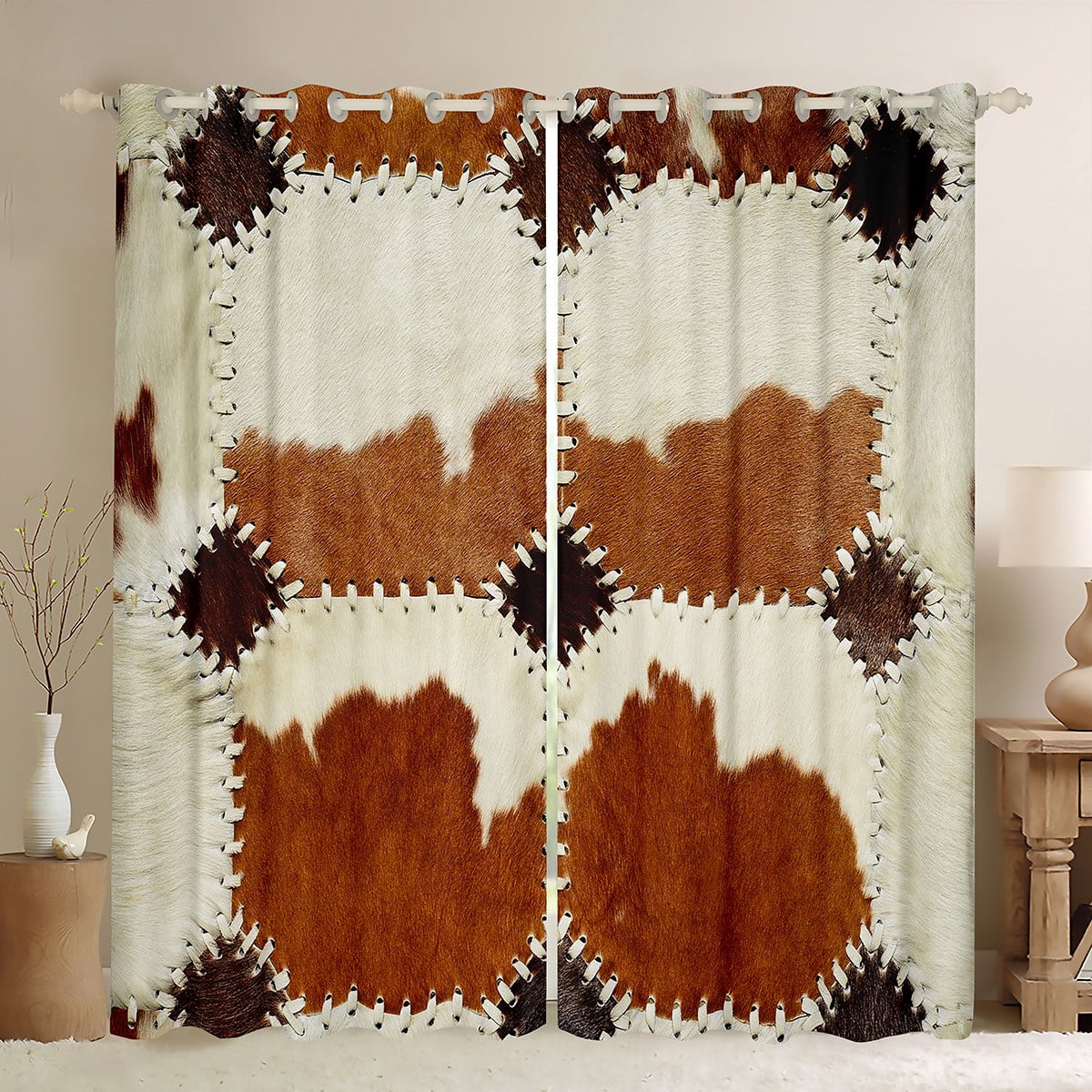 Brown Cow Print Blackout Curtains,Cattle Highland Cow Cowhide Curtains ...