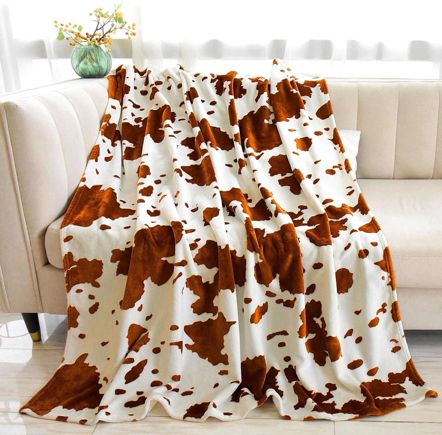 Brown Cow Print Blankets and Throws, Cow Blanket for Adults, Cowhide ...