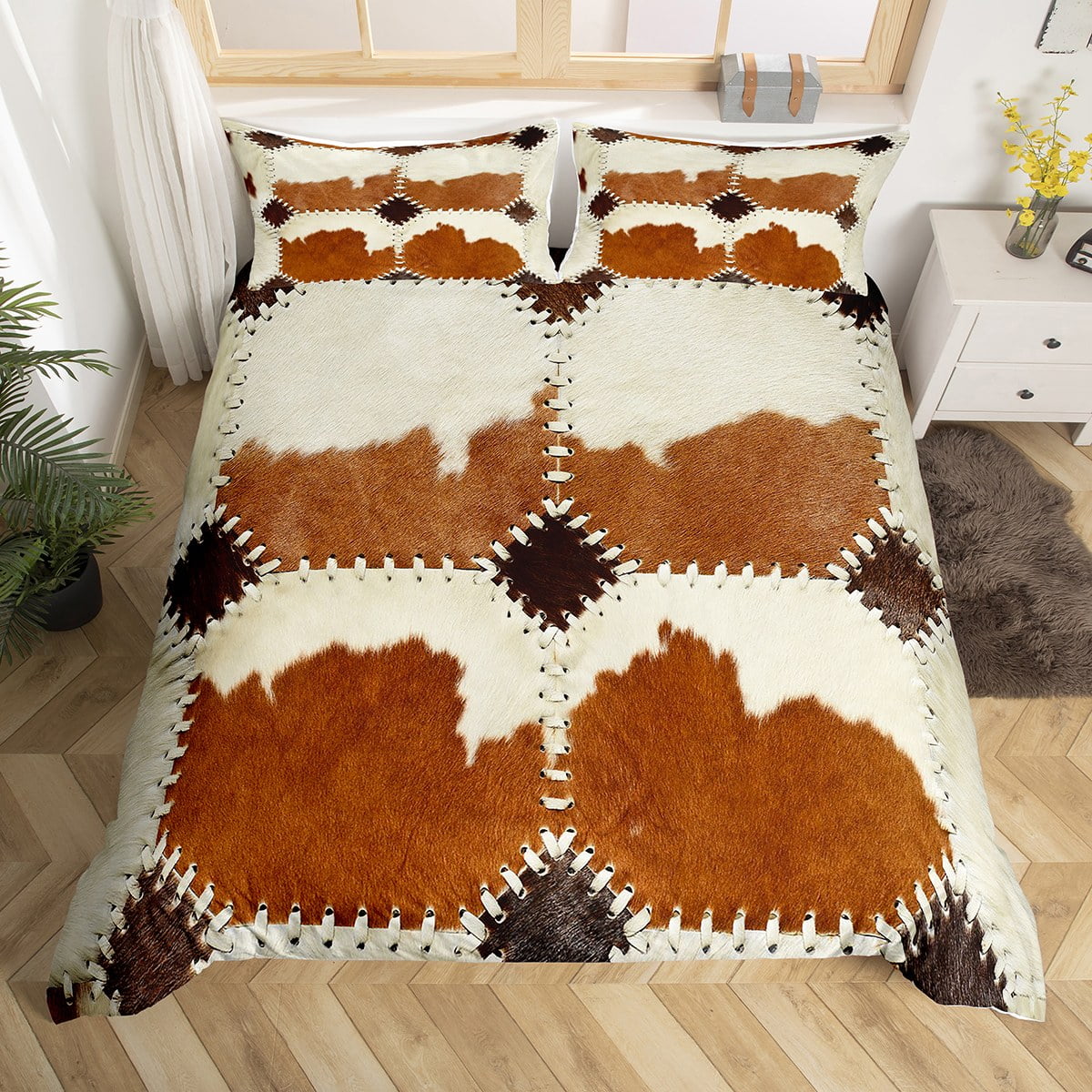 Brown Cow Print Comforter Cover,Cattle Highland Cow Cowhide Bedding Set ...