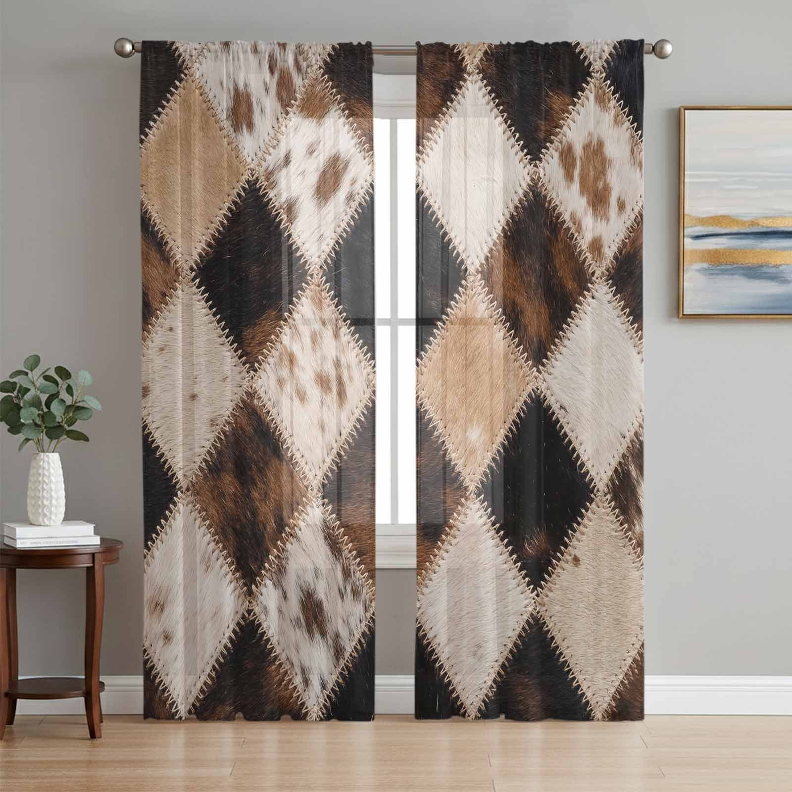 Brown Cow Print Sheer Curtains for Living Room Bedroom Farmhouse ...
