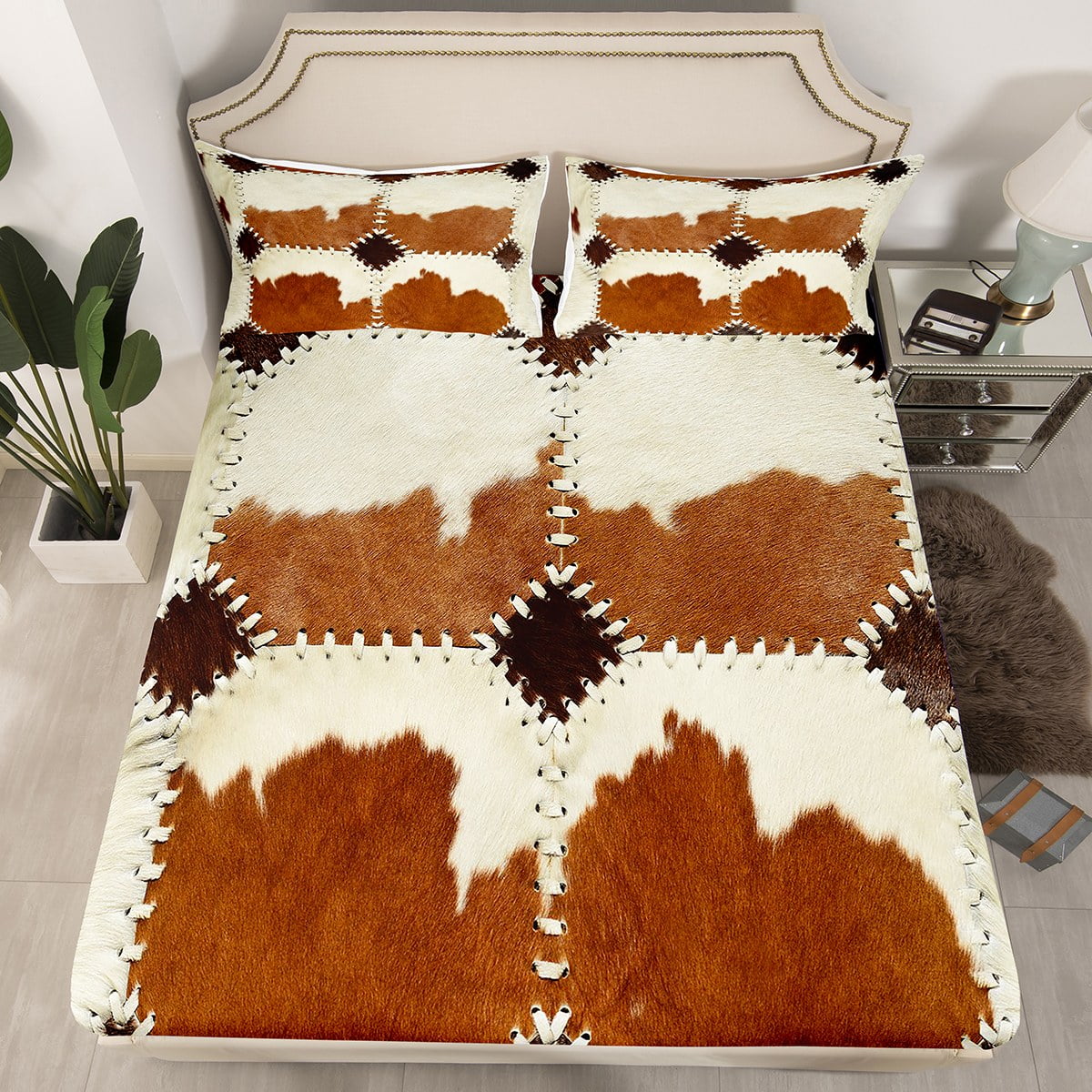 Brown Cow Print Sheets,Cattle Highland Cow Cowhide Bed Sheets,Wildlife ...