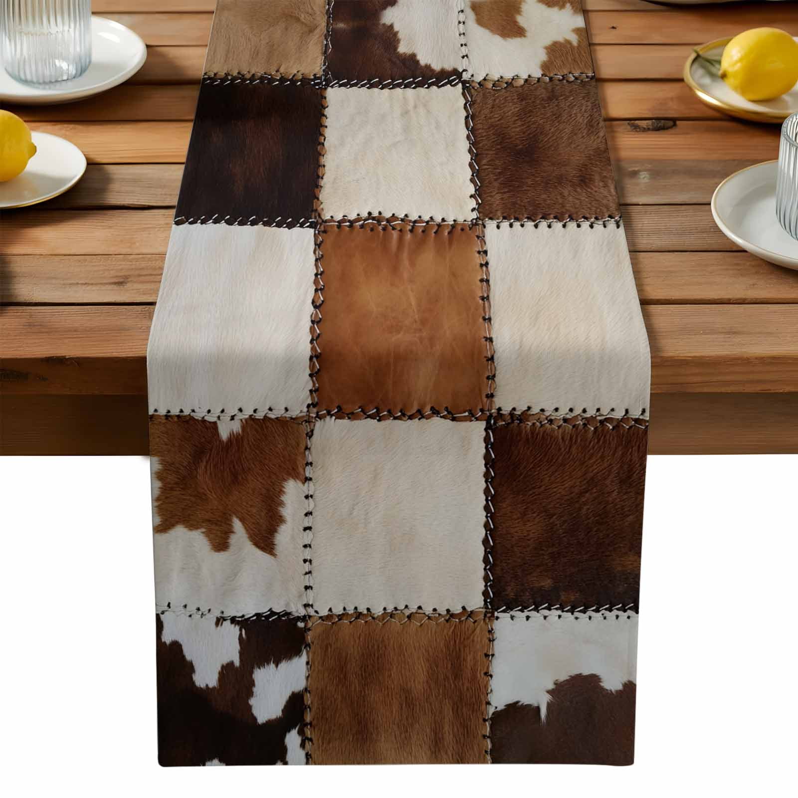 Brown Cow Print Table Runner, Cow Textured Cotton Linen Tablecloth ...