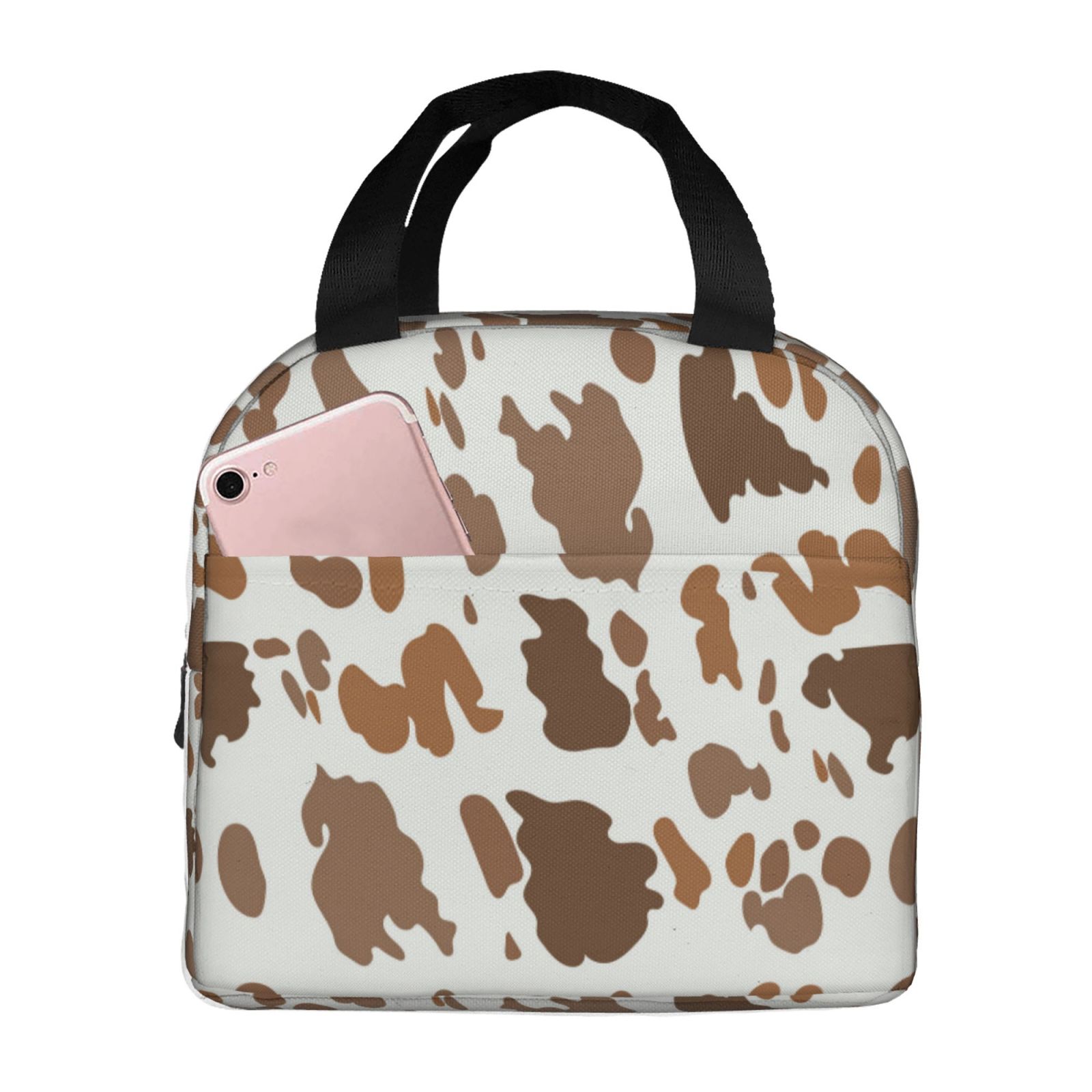 Brown Cow Skin Pattern Lunch Bag Insulated with Pocket Lunch Box ...