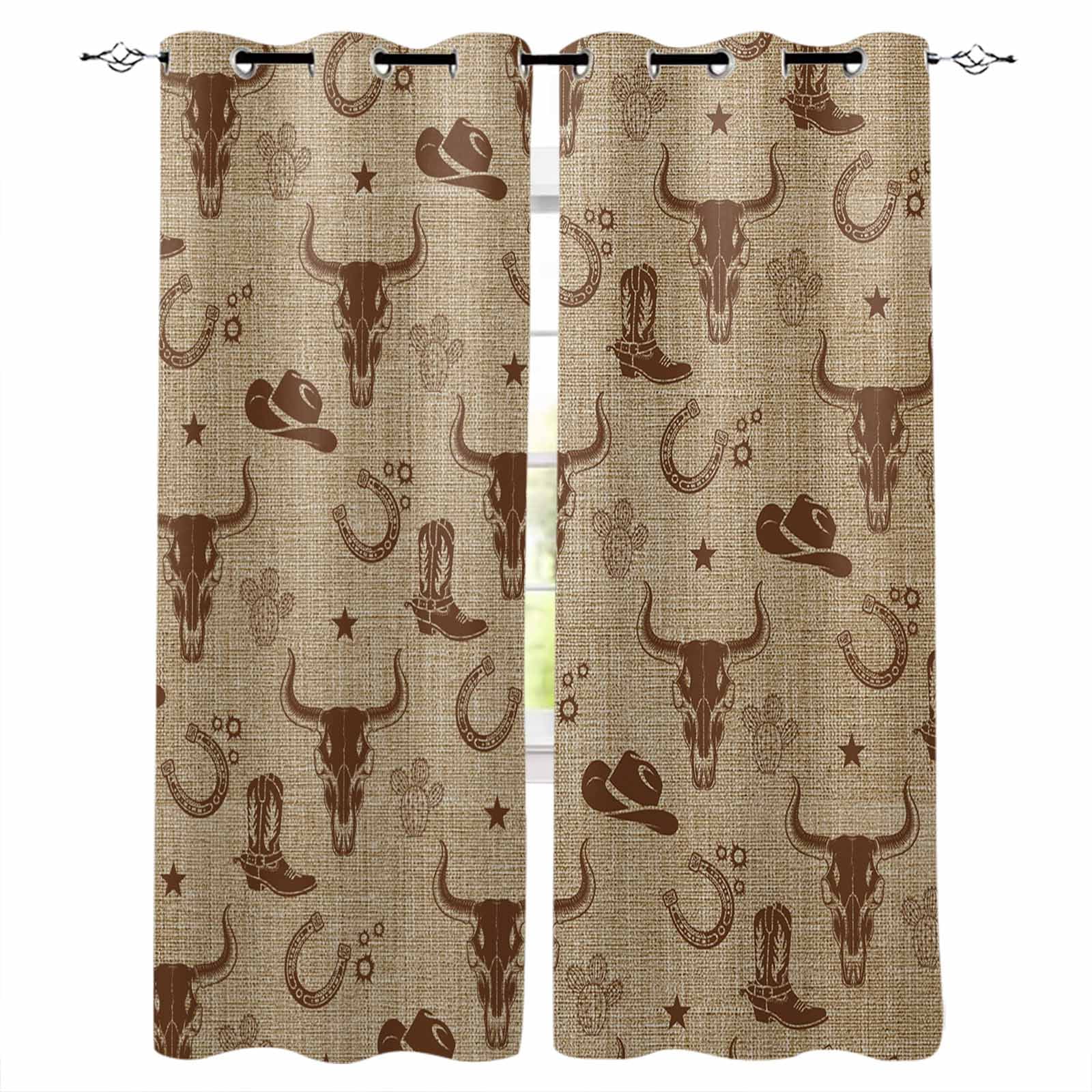Brown Cow Skull Blackout Curtains 84 Inches Long, Southwestern Vintage ...