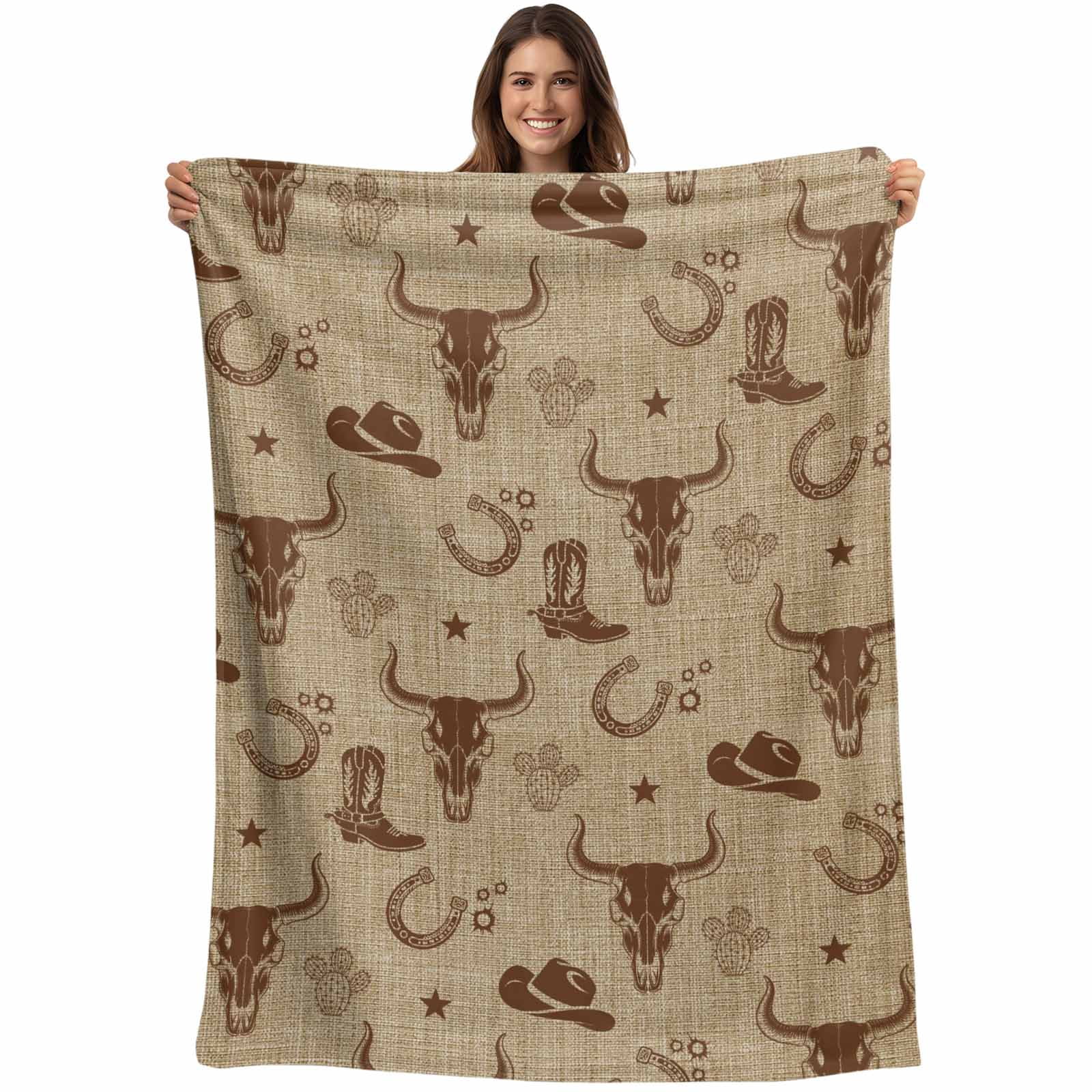 Brown Cow Skull Blanket Soft Cozy Warm Throw Blanket for Couch, Plush ...